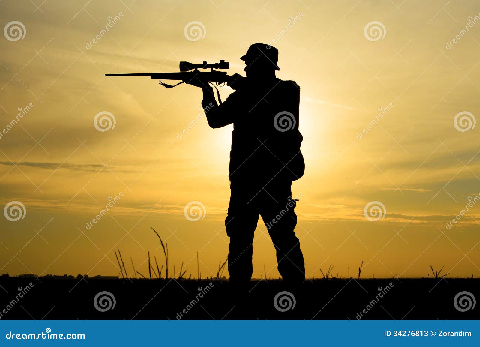 Hunter with Shotgun in Sunset Stock Image - Image of male, ammunition ...