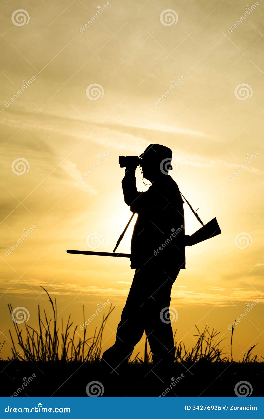 Hunter with Shotgun in Sunset Stock Photo - Image of ammunition ...