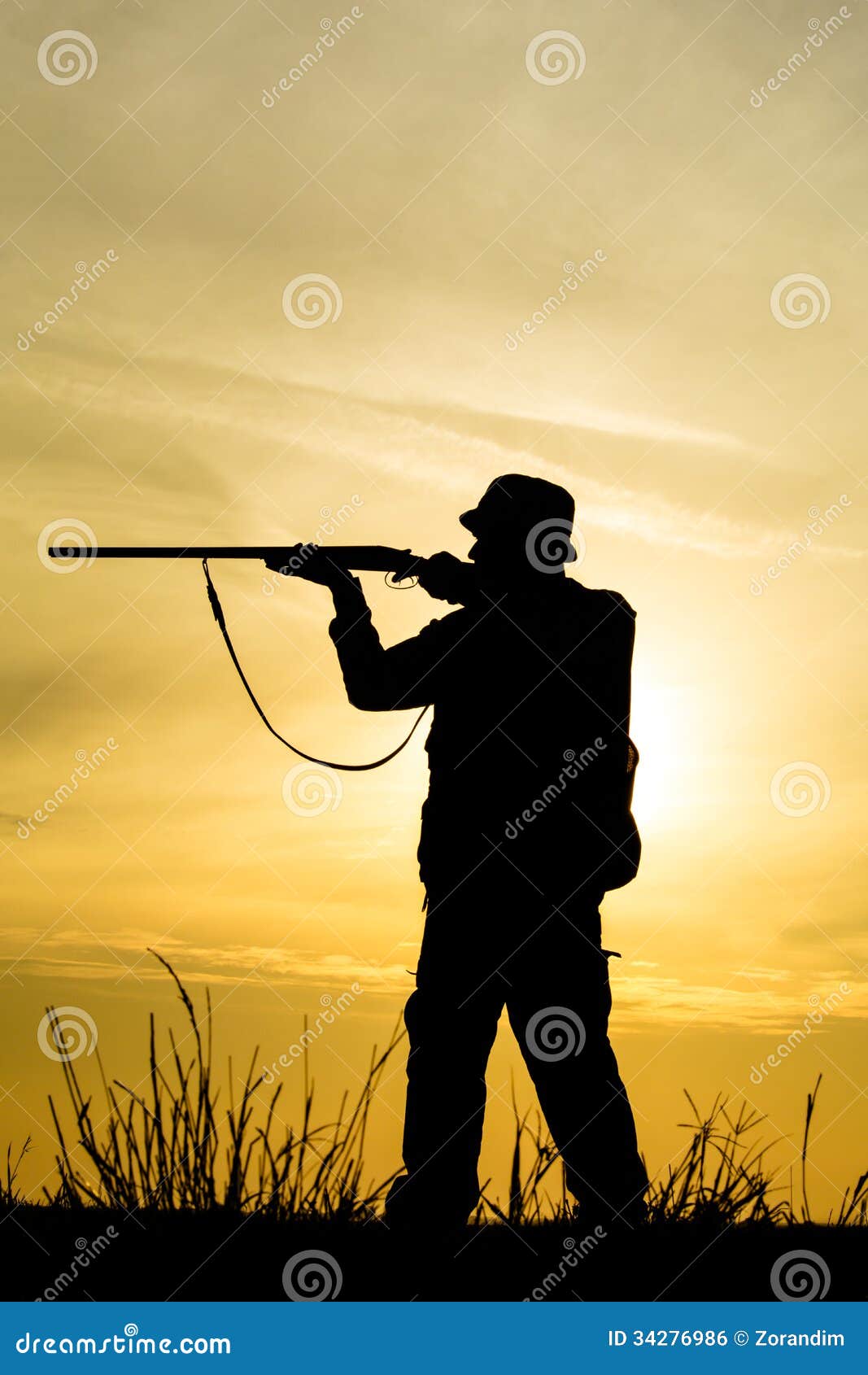Hunter with Shotgun in Sunset Stock Photo - Image of huntress, hunting ...