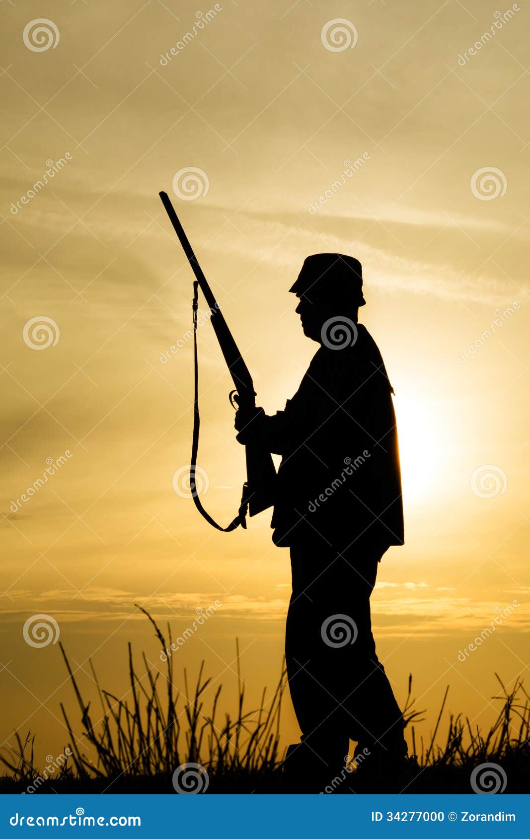 Hunter with Shotgun in Sunset Stock Photo - Image of goal ...