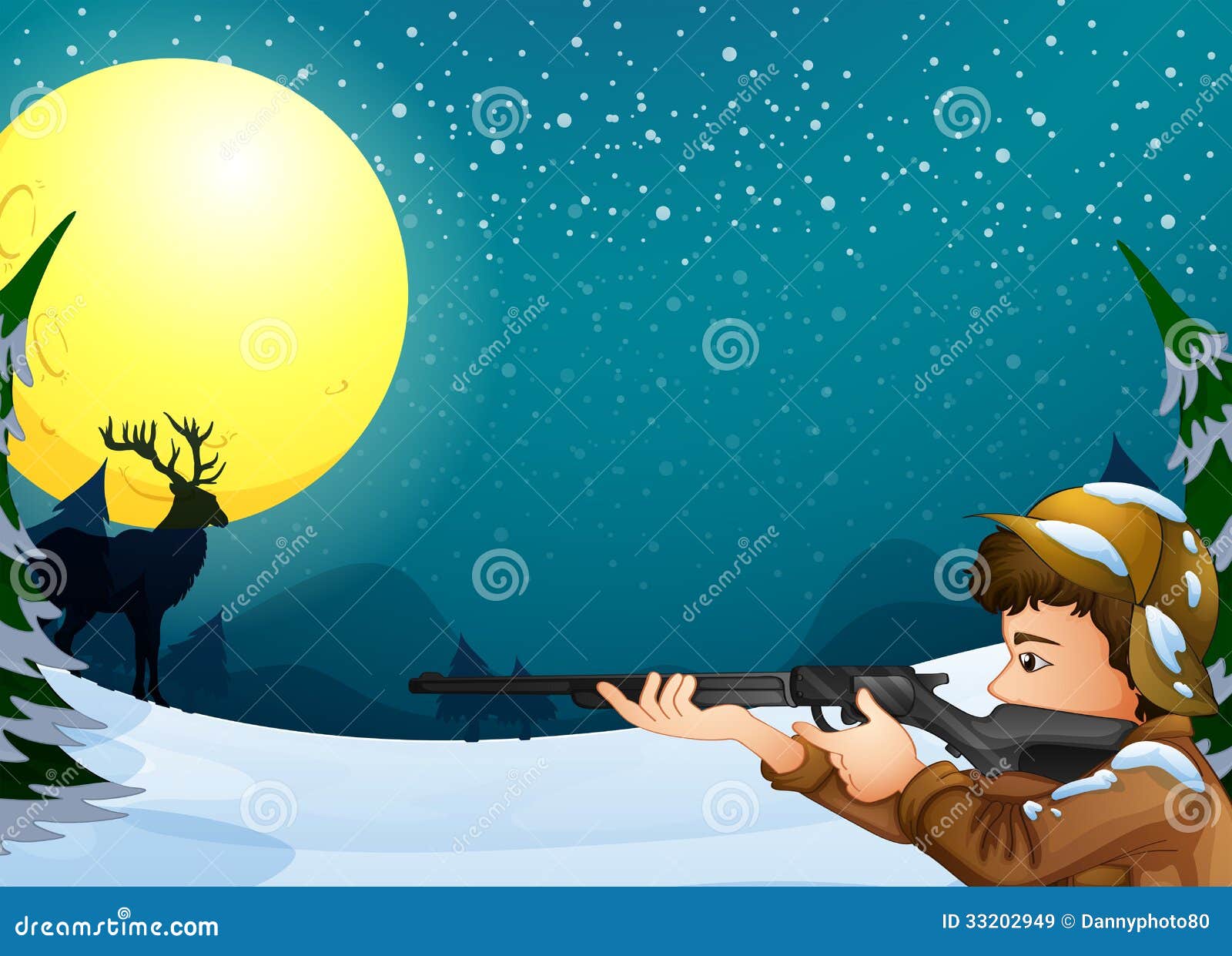 A hunter in a snowy season stock illustration. Illustration of night ...