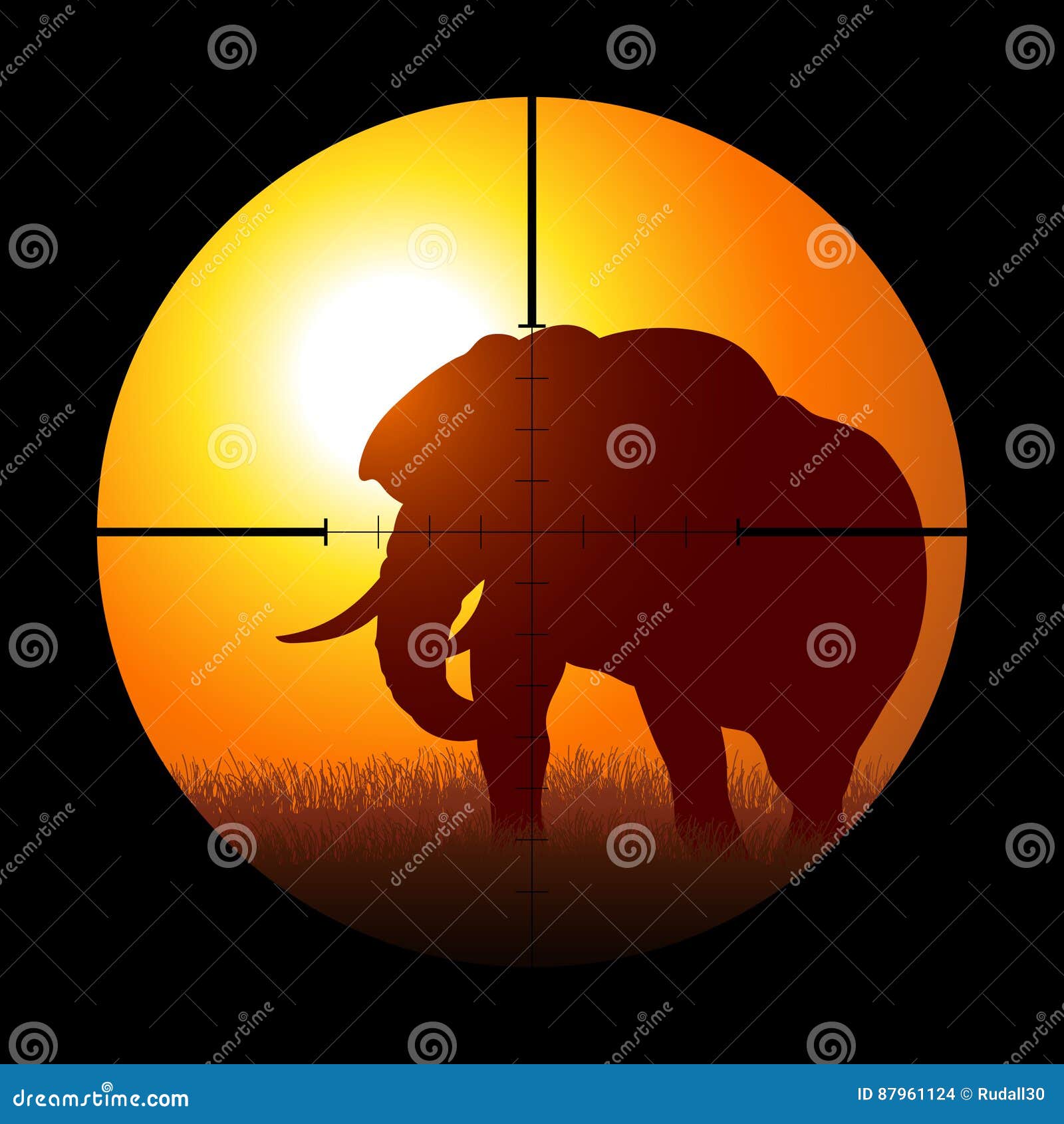 Hunter Targeting an Elephant Stock Illustration - Illustration of ...