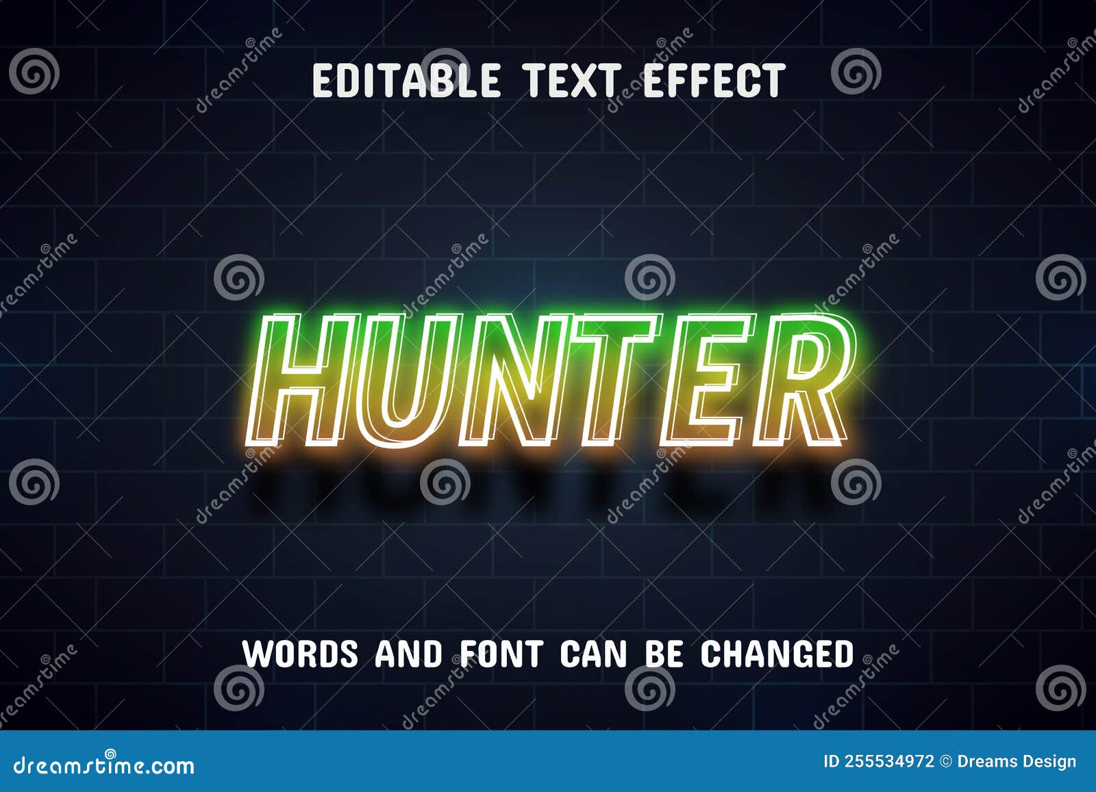 Hunter Text - Neon Text Effect Editable Stock Vector - Illustration of ...