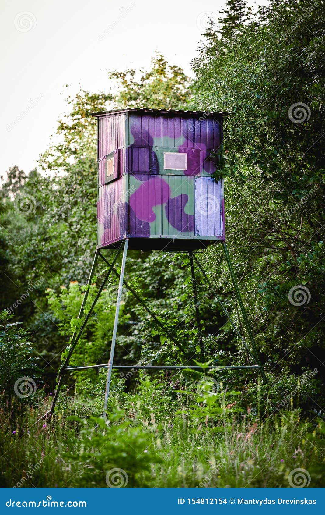 Hunter tower in the forest stock photo. Image of landscape - 154812154