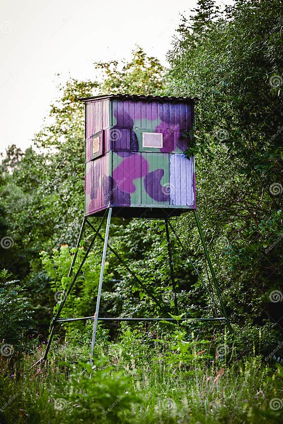 Hunter tower in the forest stock photo. Image of landscape - 154812154