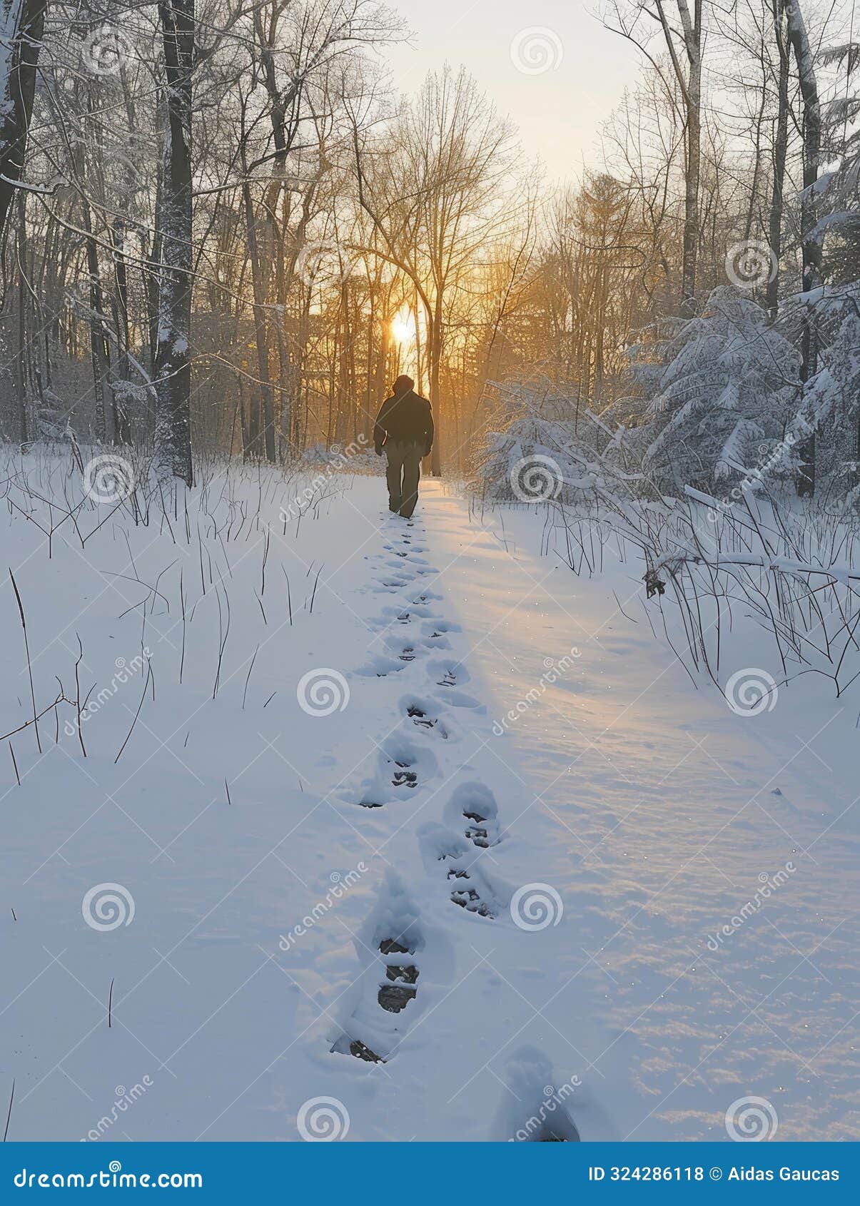 A Hunter Tracking Footprints in the Snow Stock Illustration ...