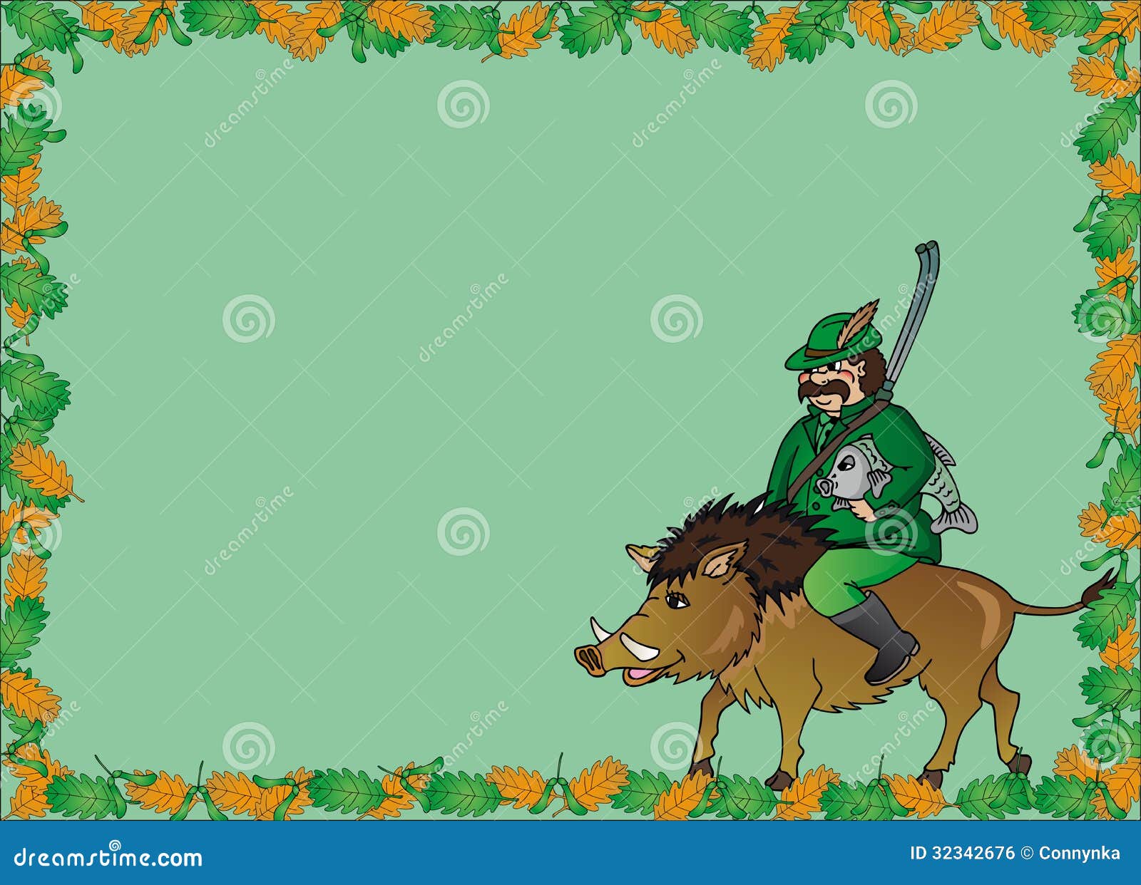 Hunter with Wild Boar Frame Stock Vector - Illustration of adult, green ...