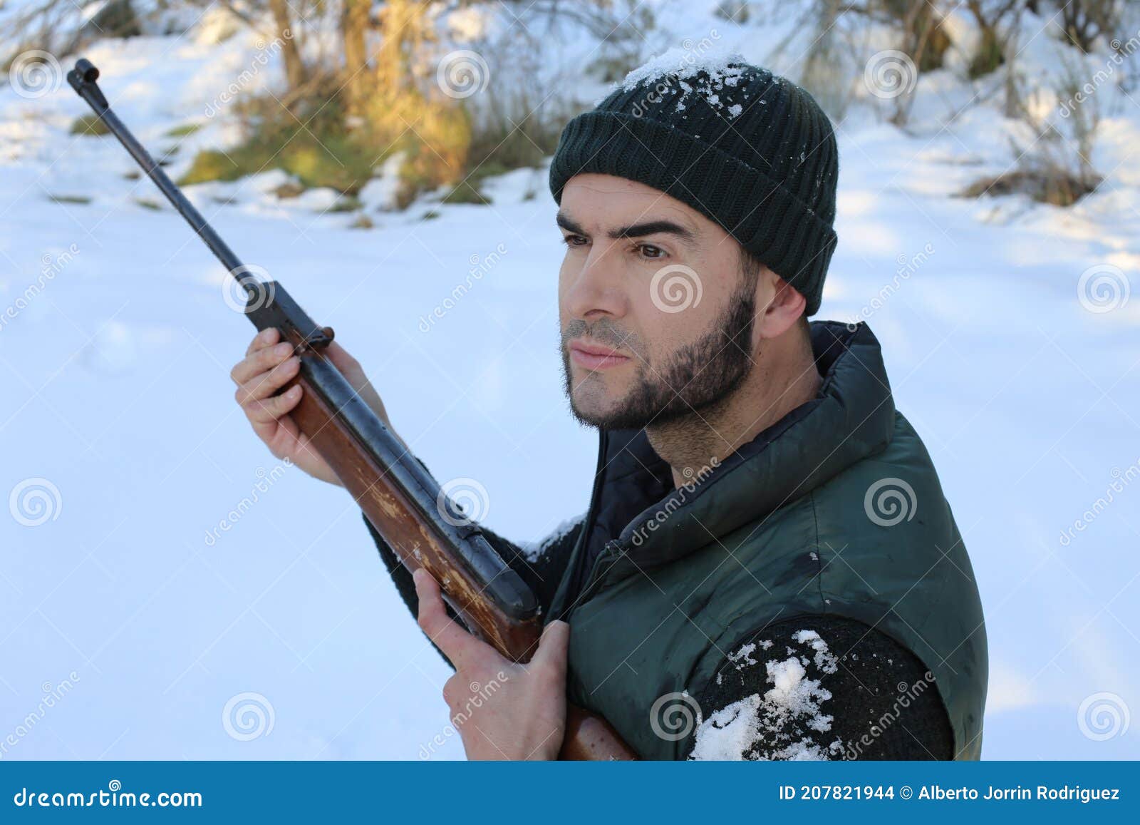 Hunter in the Winter with Snow Stock Photo - Image of forest, frost ...