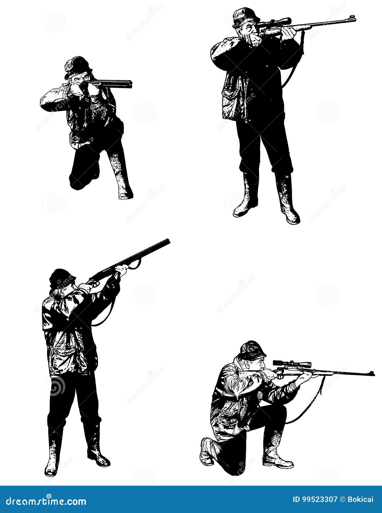 Hunters Sketch Set - Illustration Stock Vector - Illustration of ...