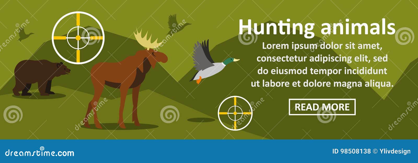 Hunting Animals Banner Horizontal Concept Stock Vector - Illustration ...