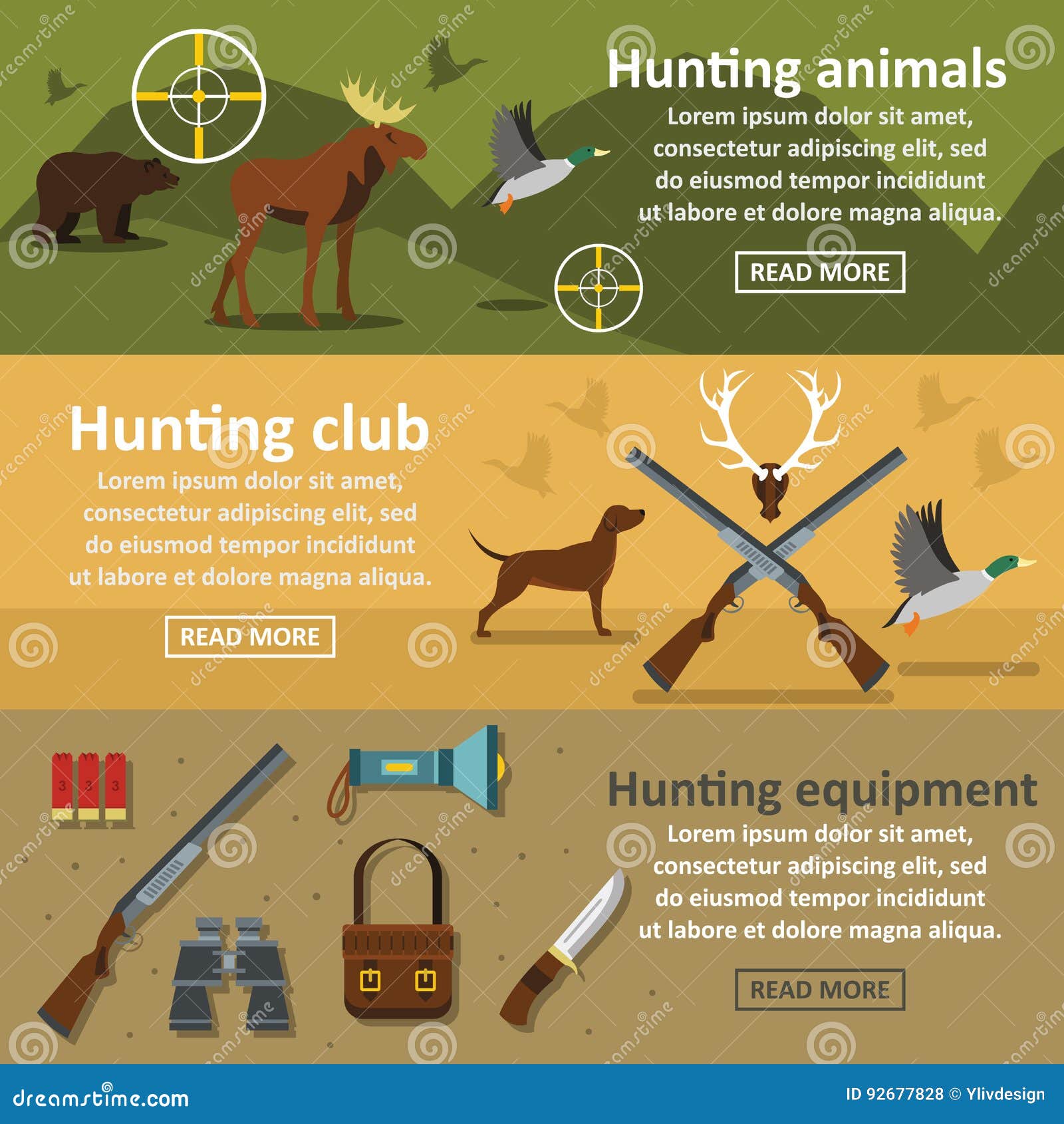 Hunting Banner With Hunter Holding Rifle And Ducks Cartoon Vector ...