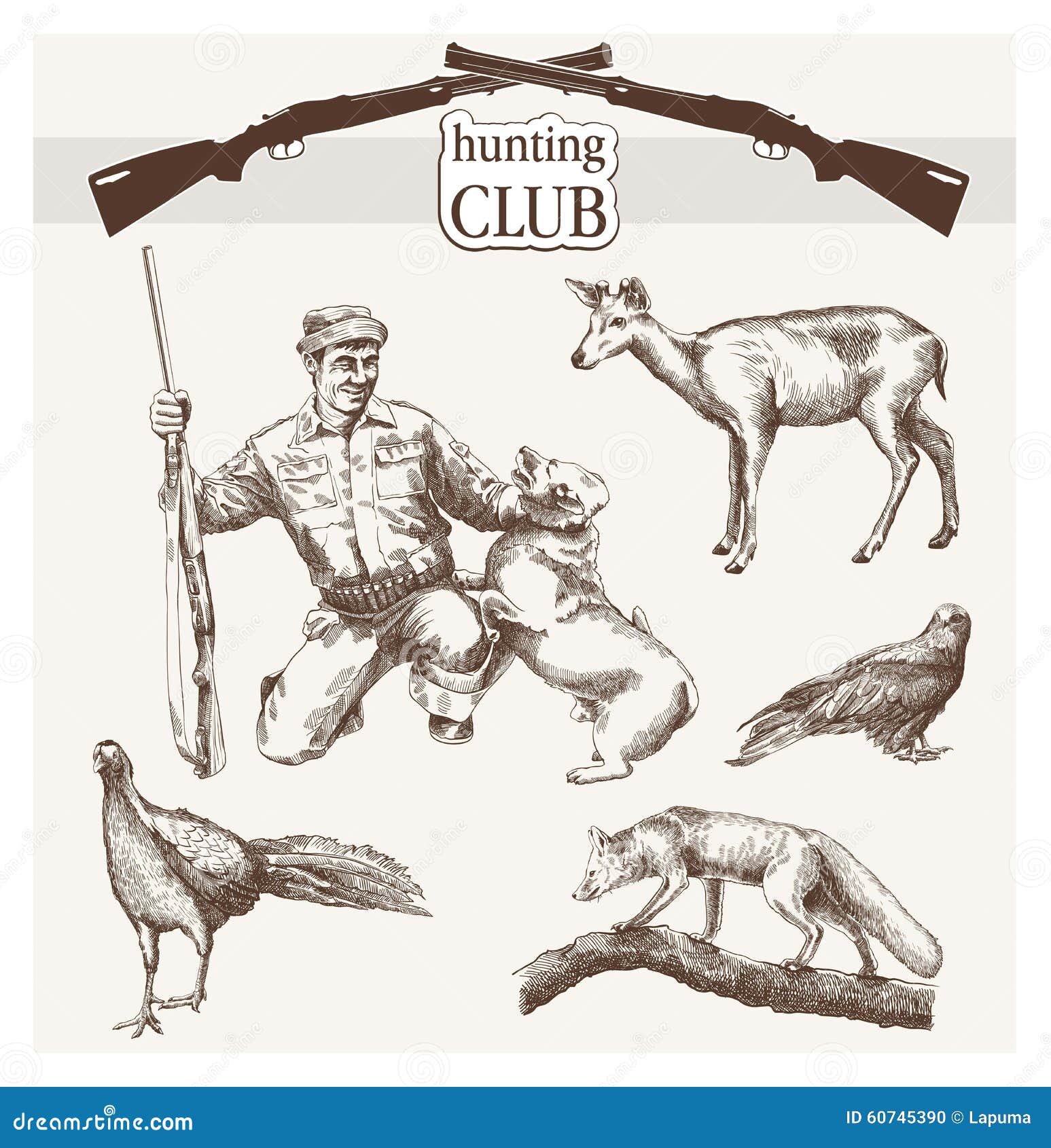 Hunting club stock vector. Illustration of deer, beasts - 60745390