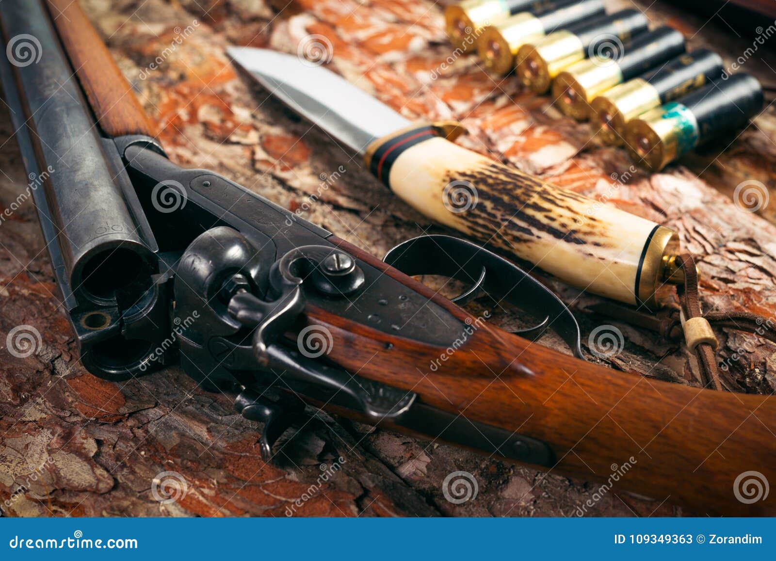Hunting Equipment - Pump Action Shotgun, 12 Guage Cartridge And Hunting ...