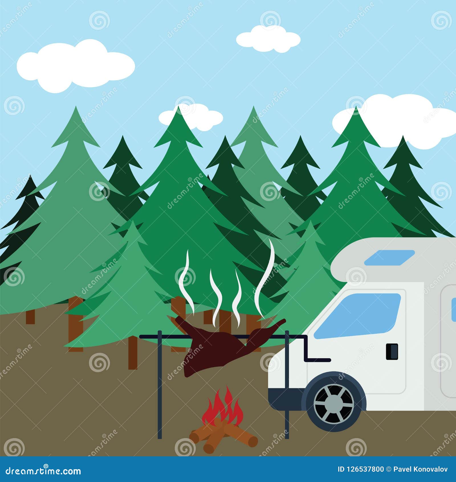 Hunting in fir forest stock vector. Illustration of summer - 126537800
