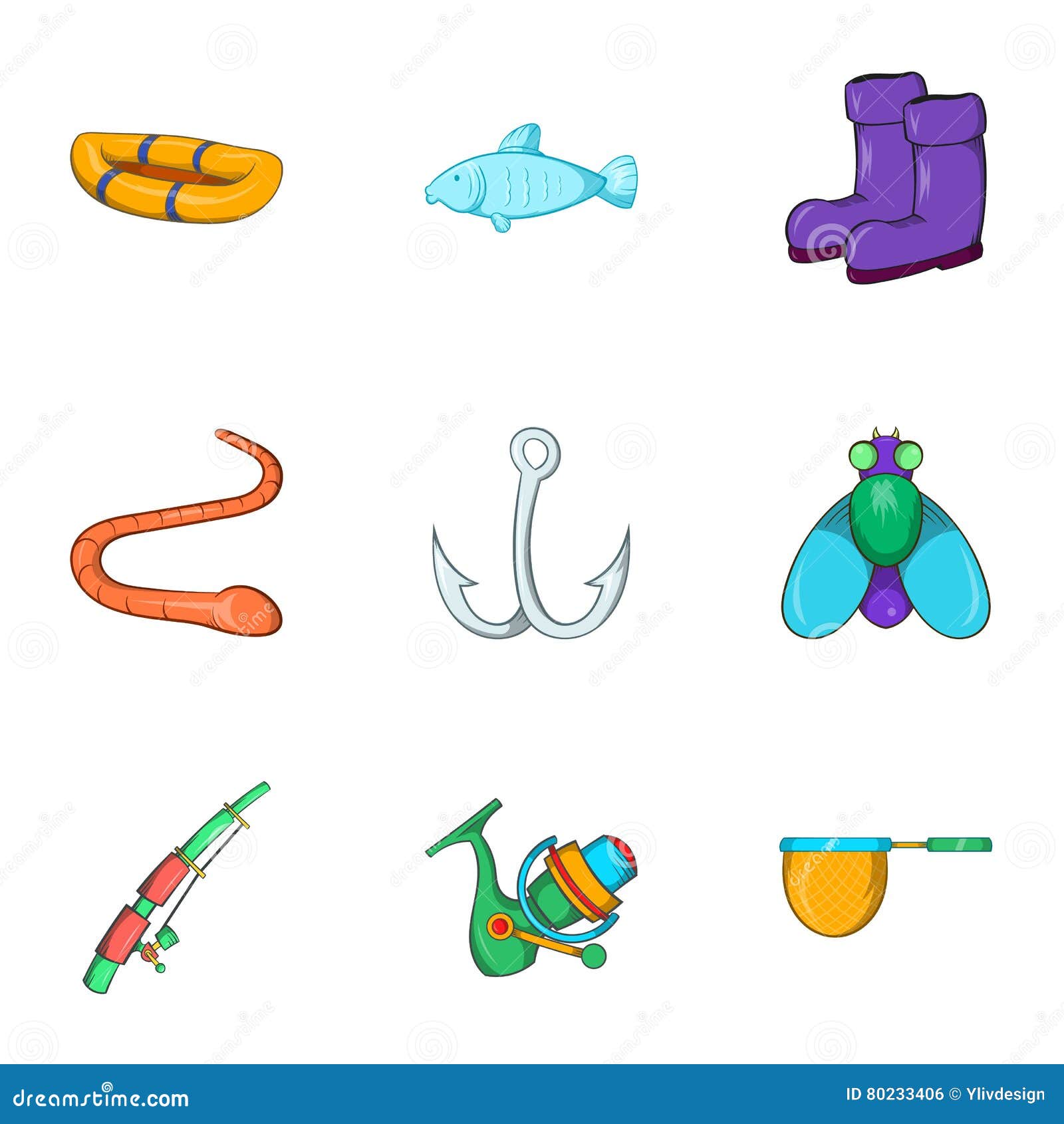 Hunting for Fish Icons Set, Cartoon Style Stock Vector - Illustration ...