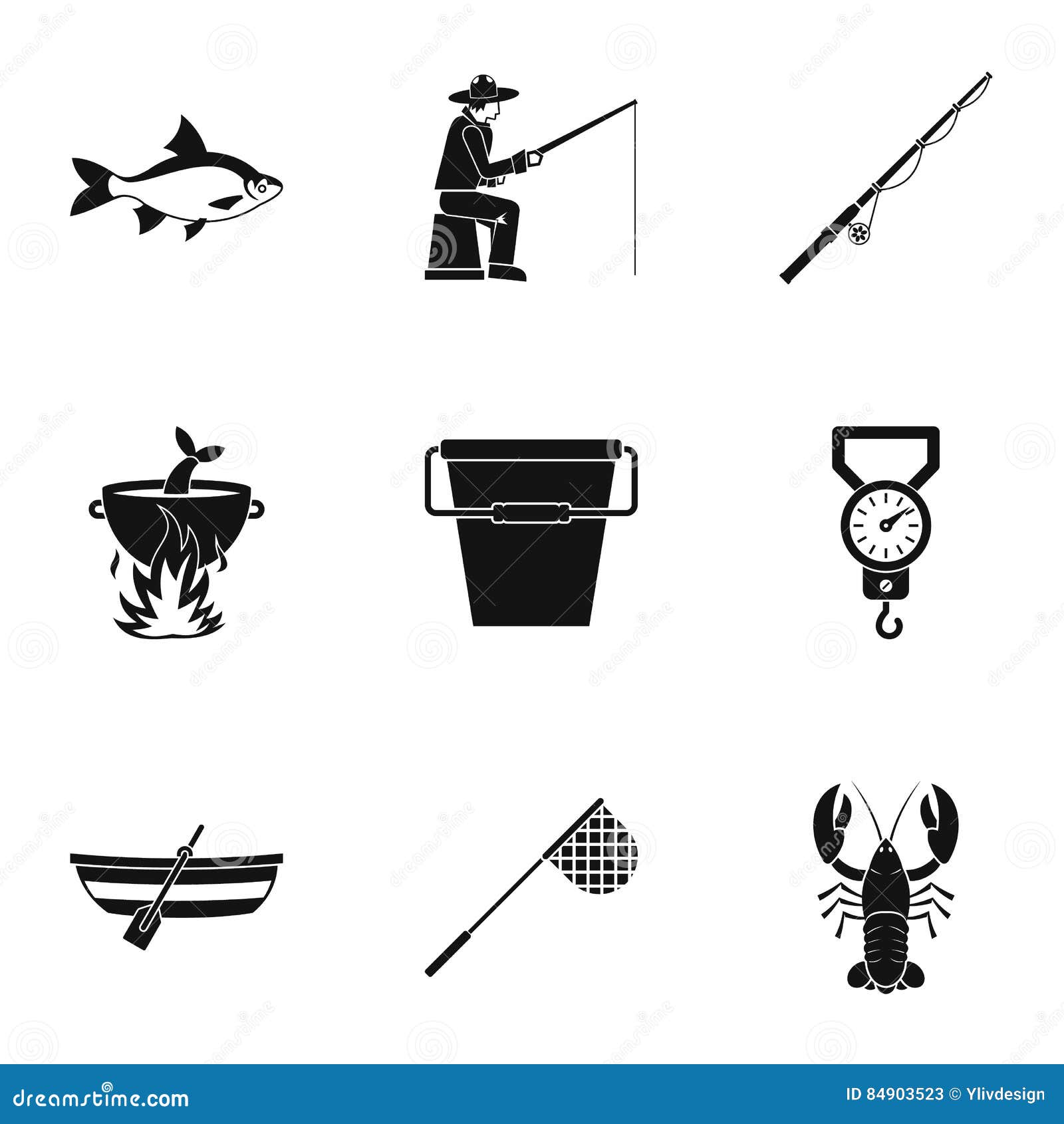 Hunting for Fish Icons Set, Simple Style Stock Vector - Illustration of ...