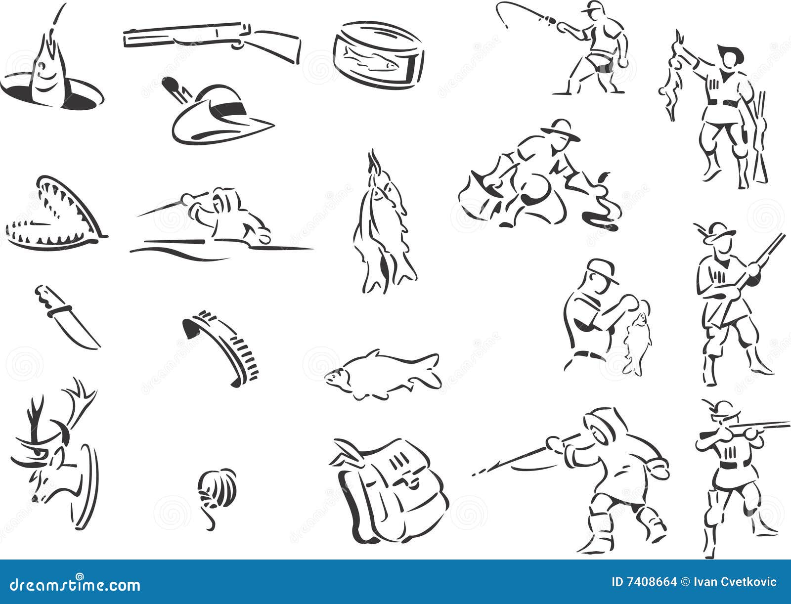 Hunting and Fishing stock vector. Illustration of javelin - 7408664