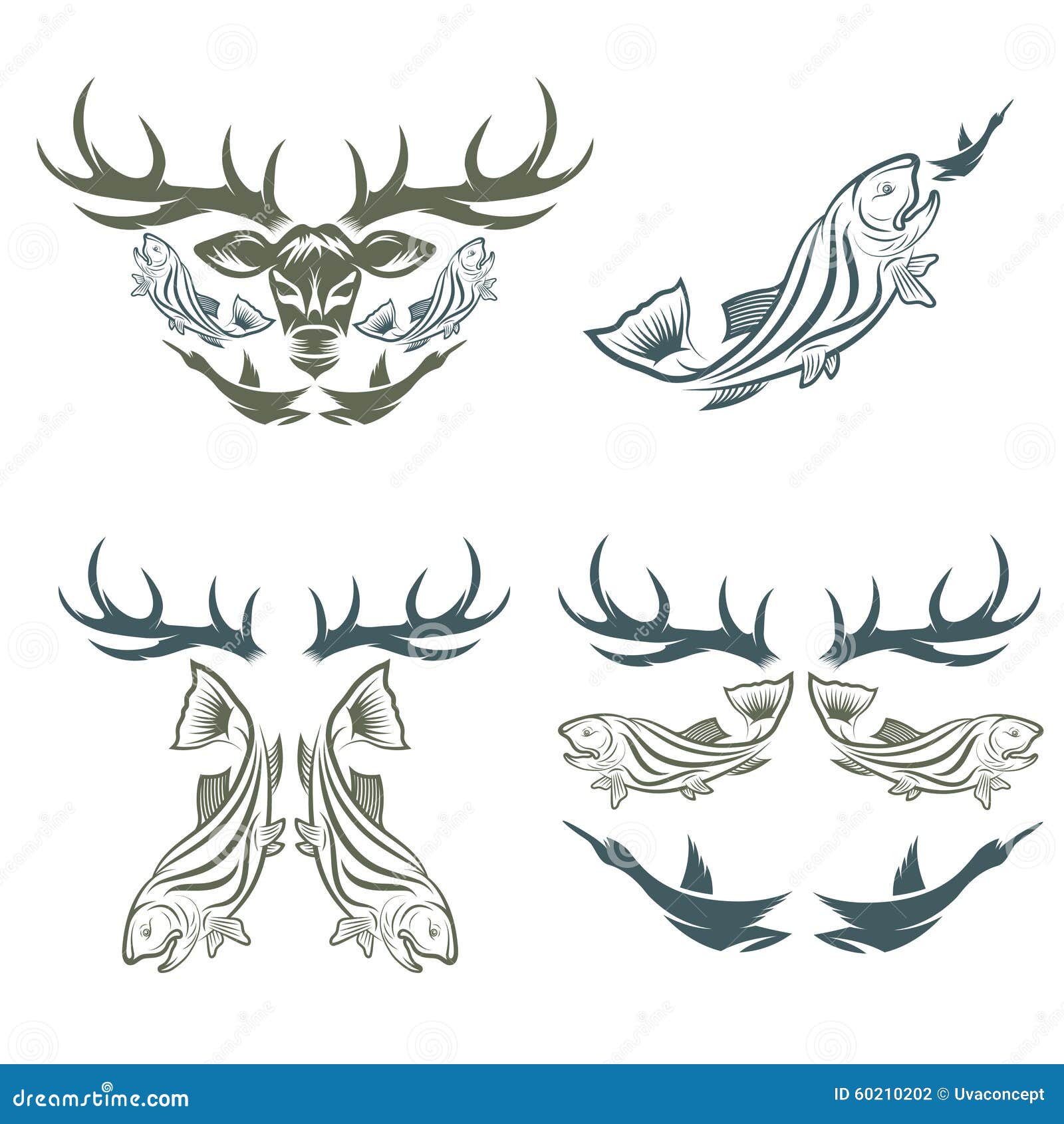 Set Of Hunting And Fishing Labels, Badges, Logos Vector Illustration ... Set Of Hunting And Fishing Labels, Badges, Logos Vector Illustration ...