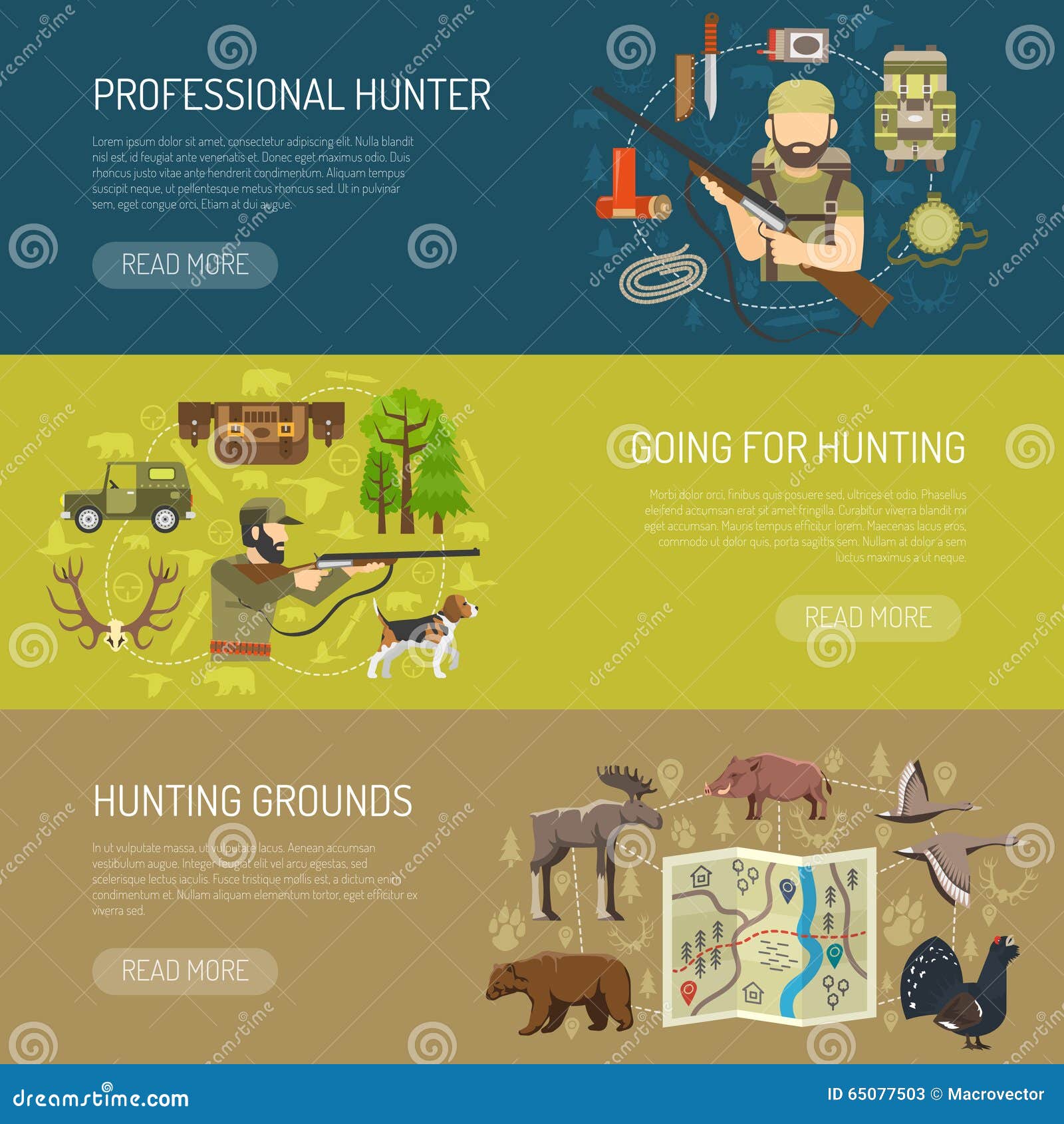 Hunting Horizontal Banners Collection Stock Vector - Illustration of ...