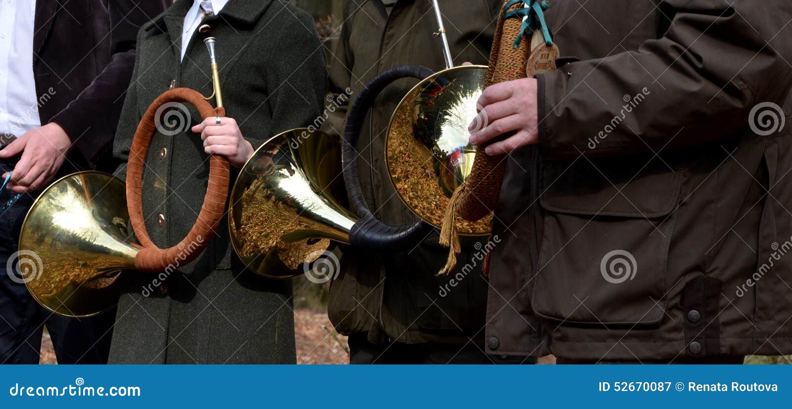 Hunting horns band stock image. Image of blowing, french - 52670087
