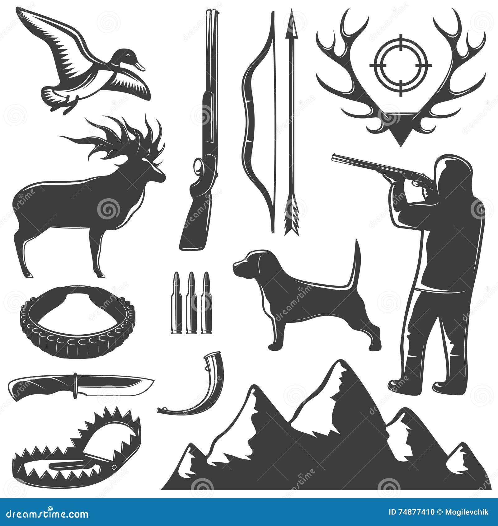 Hunting Icon Set stock vector. Illustration of deer, concept - 74877410