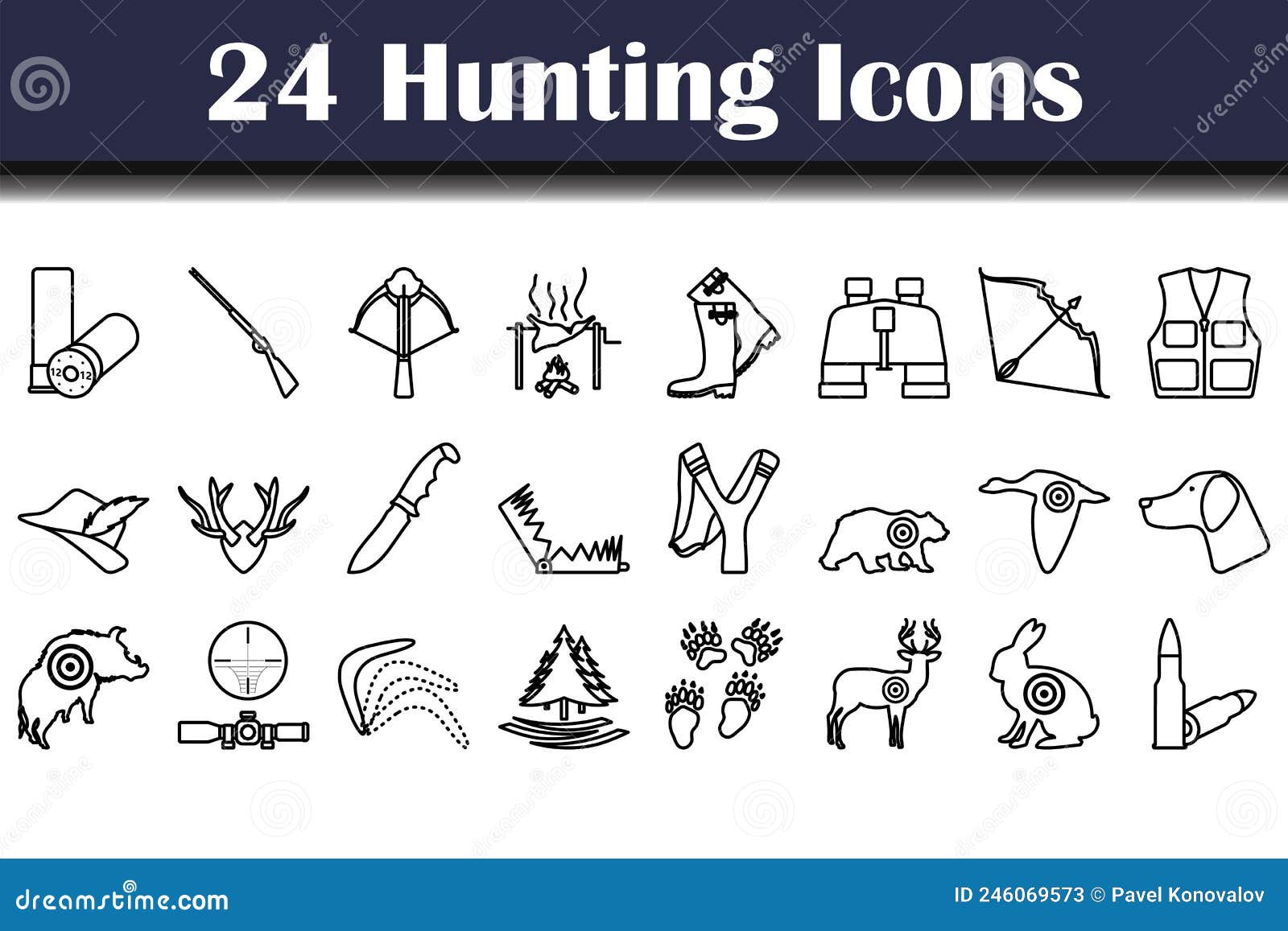 Hunting Icon Set stock vector. Illustration of campfire - 246069573