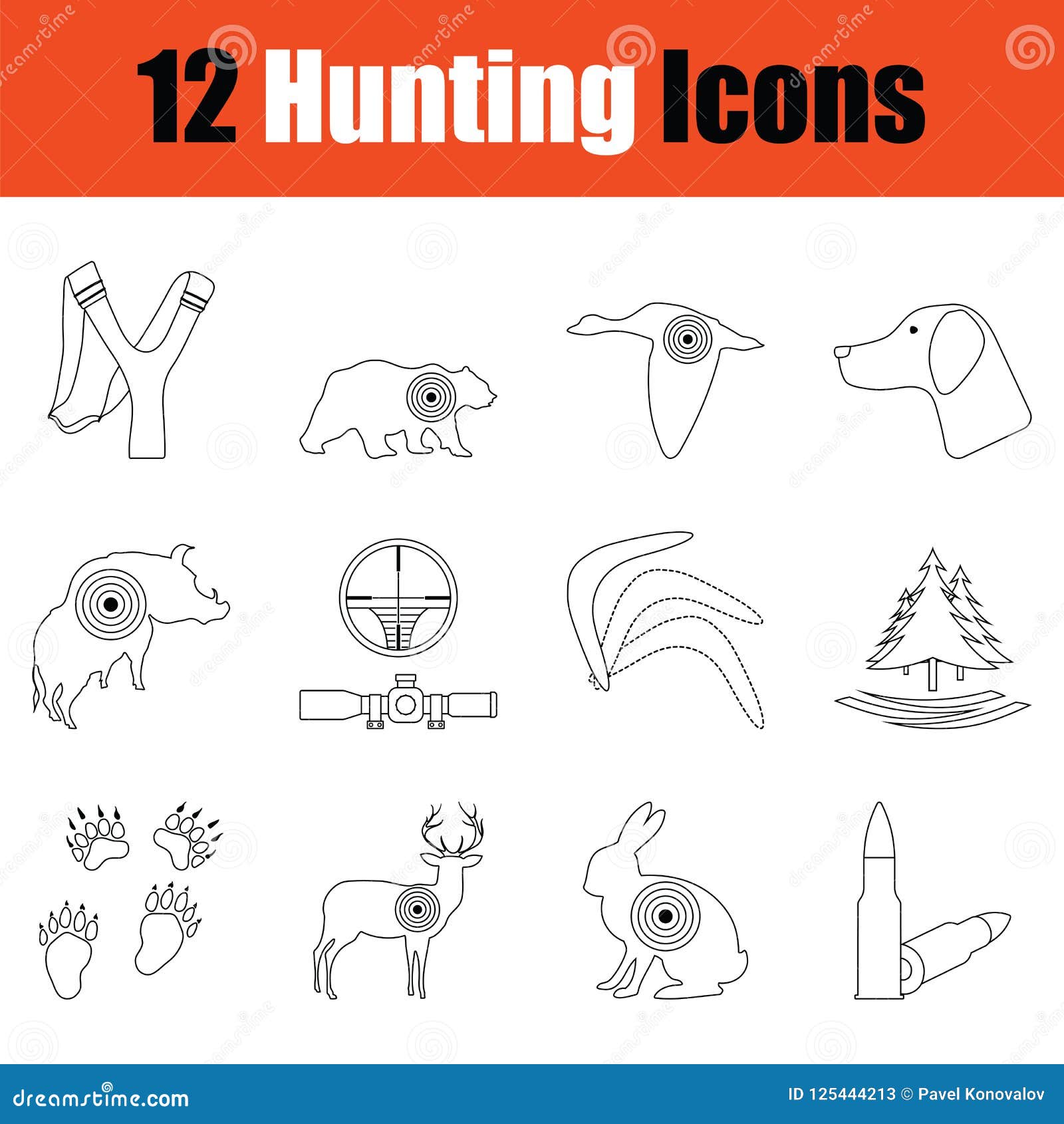 Hunting icon set stock vector. Illustration of ammo - 125444213