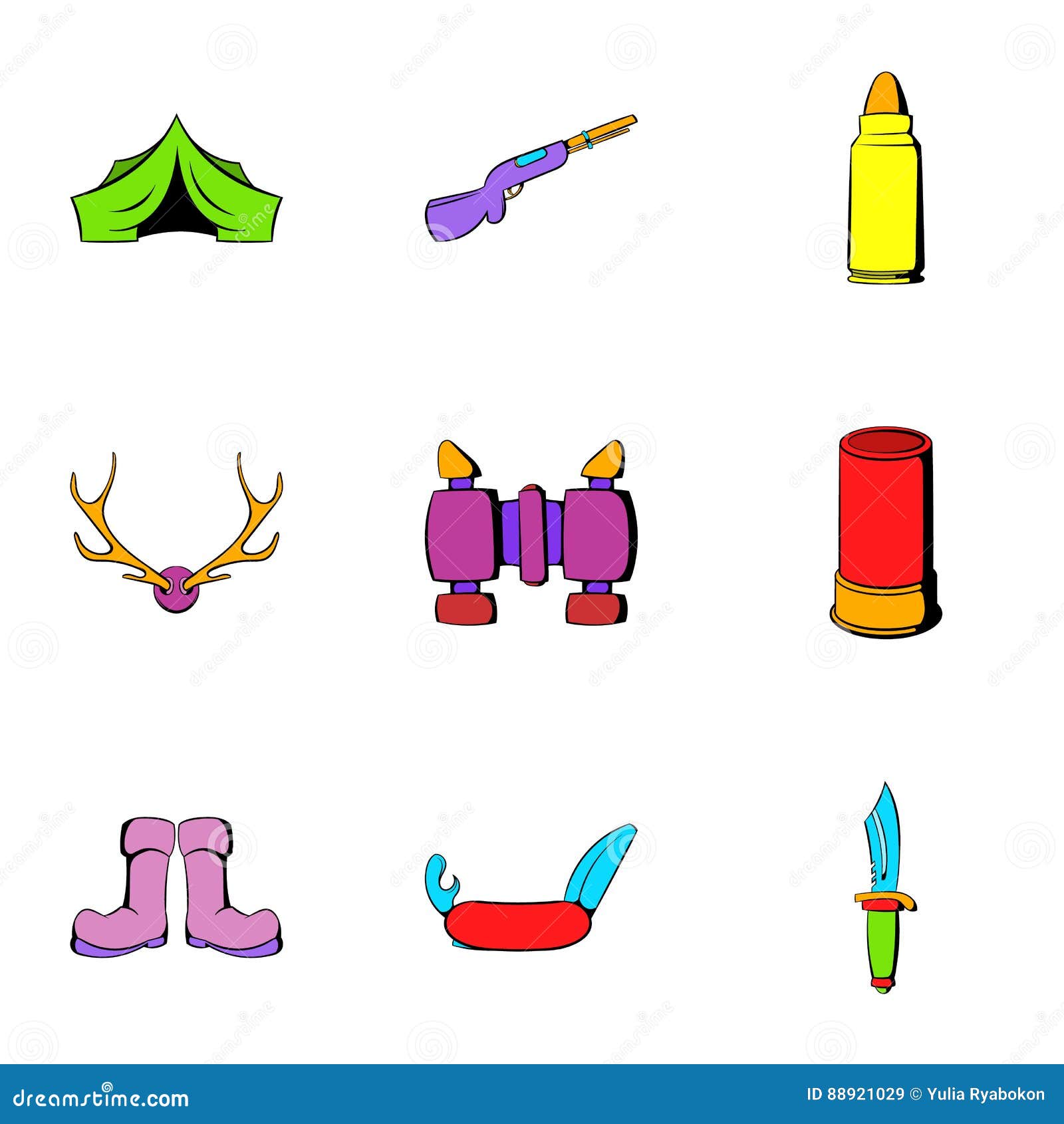 Hunting Icons Set, Cartoon Style Stock Vector - Illustration of camping ...