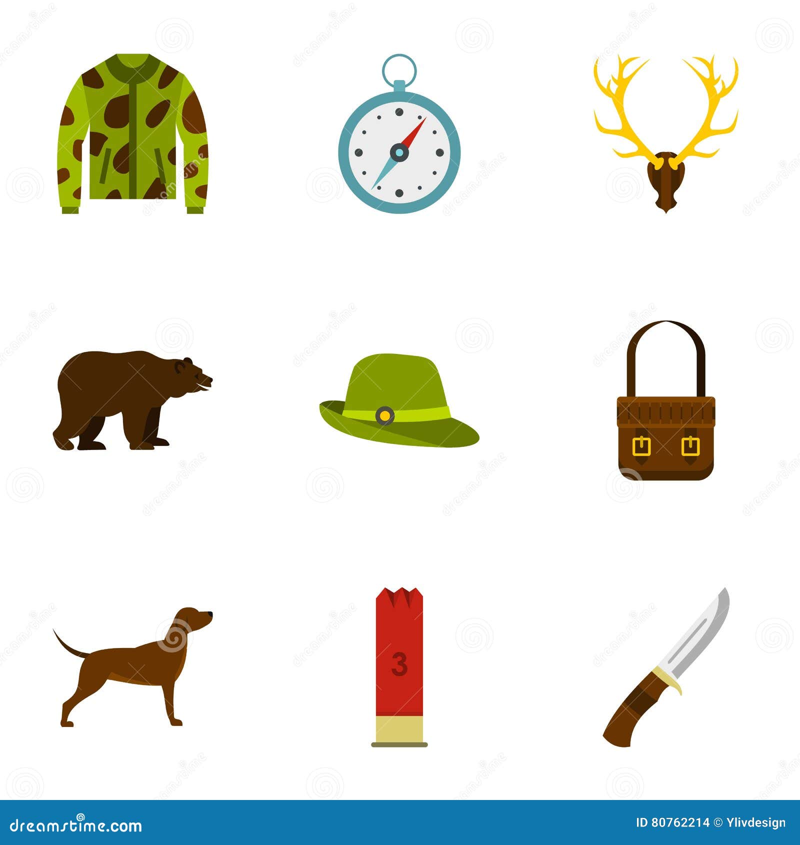 Hunting Icons Set, Flat Style Stock Vector - Illustration of knife ...