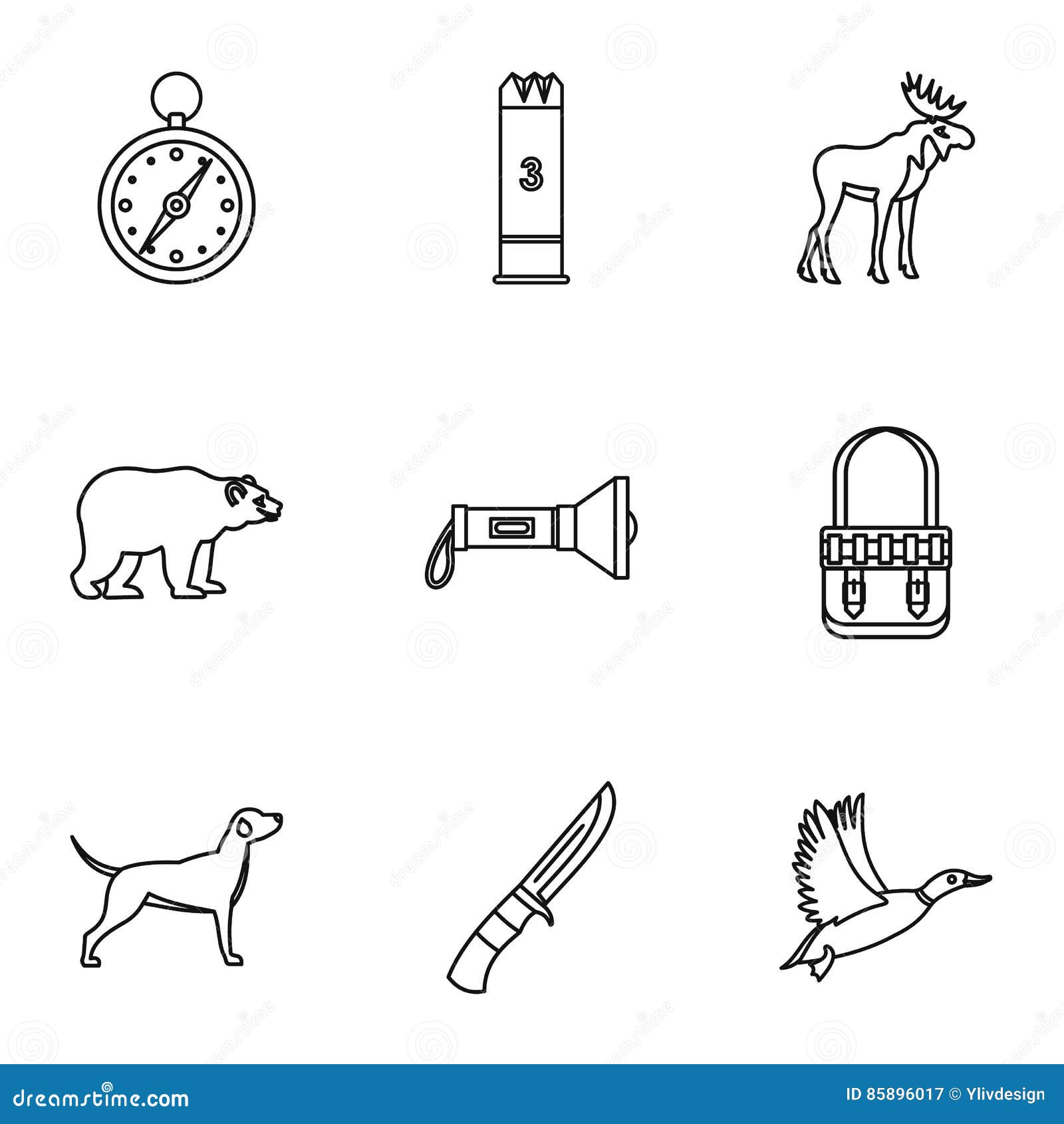 Hunting Icons Set, Outline Style Stock Vector - Illustration of black ...