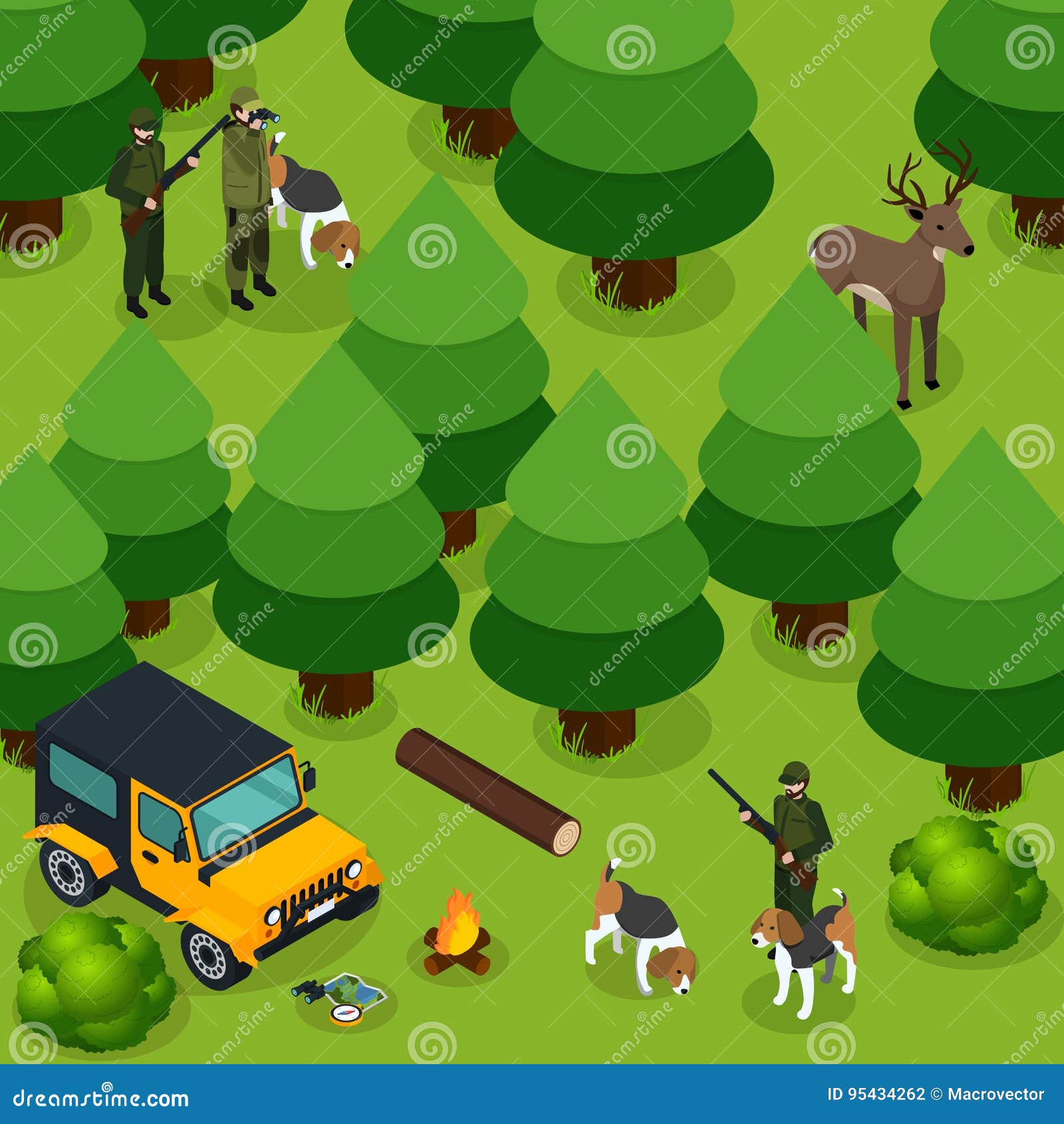 Hunting Isometric Flowchart Cartoon Vector | CartoonDealer.com #133593503