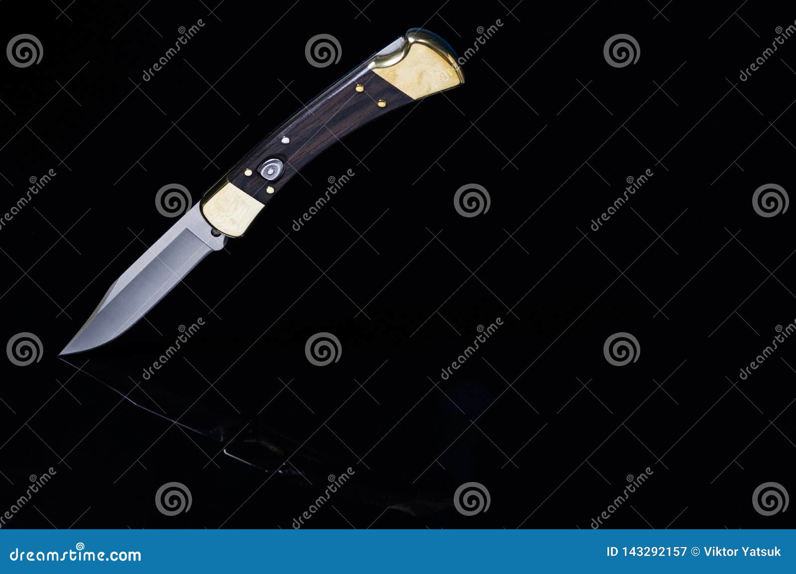 Hunting Knife on a Black Background. Top View of the Knife Stock Image ...