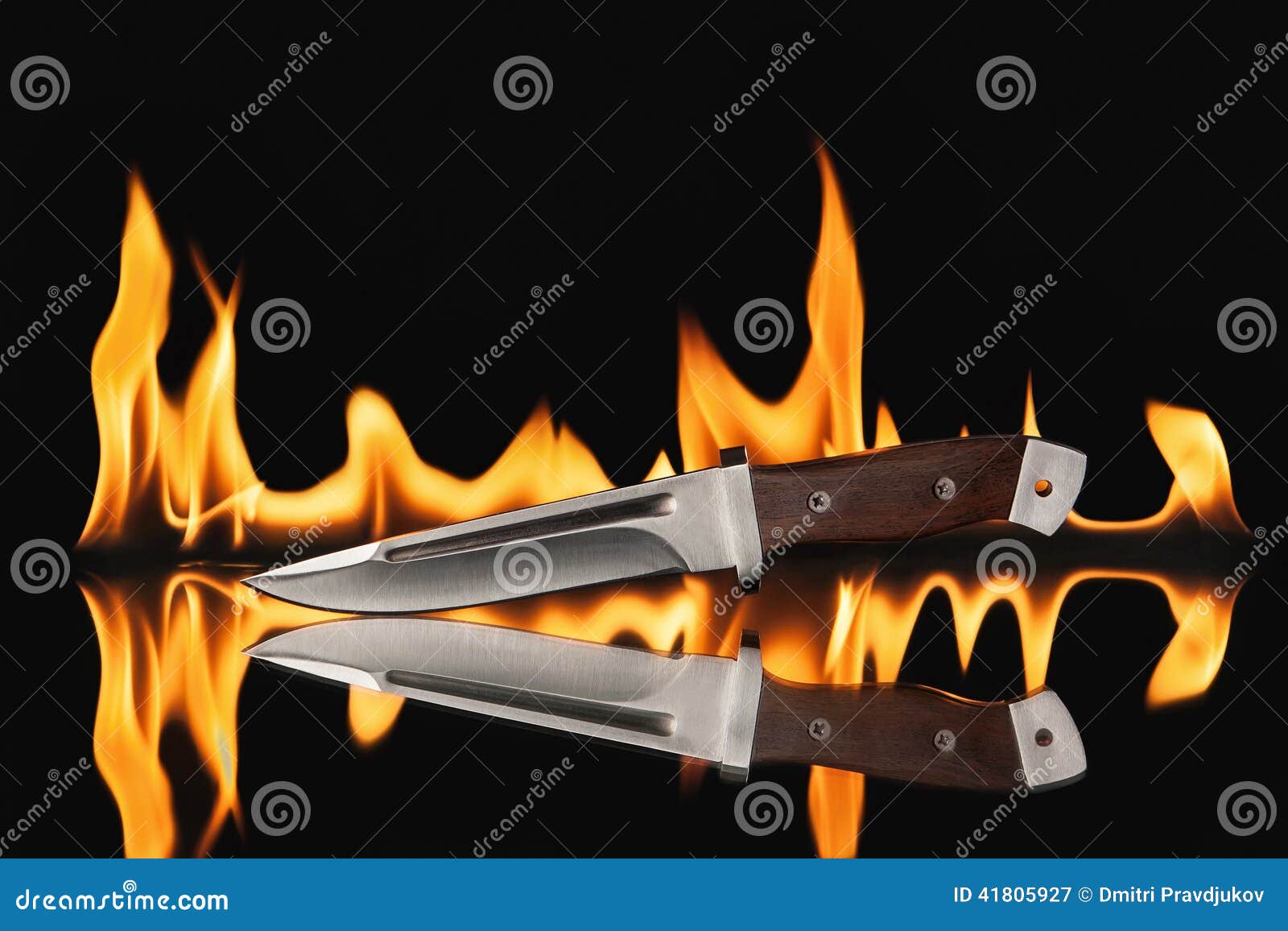 Hunting Knife with Fire on a Black Background Stock Image - Image of ...