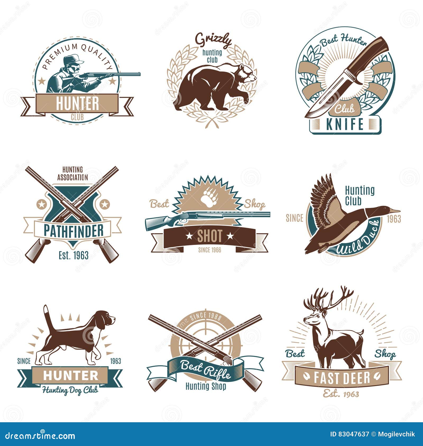 Hunting Retro Emblem Set stock vector. Illustration of paper - 83047637