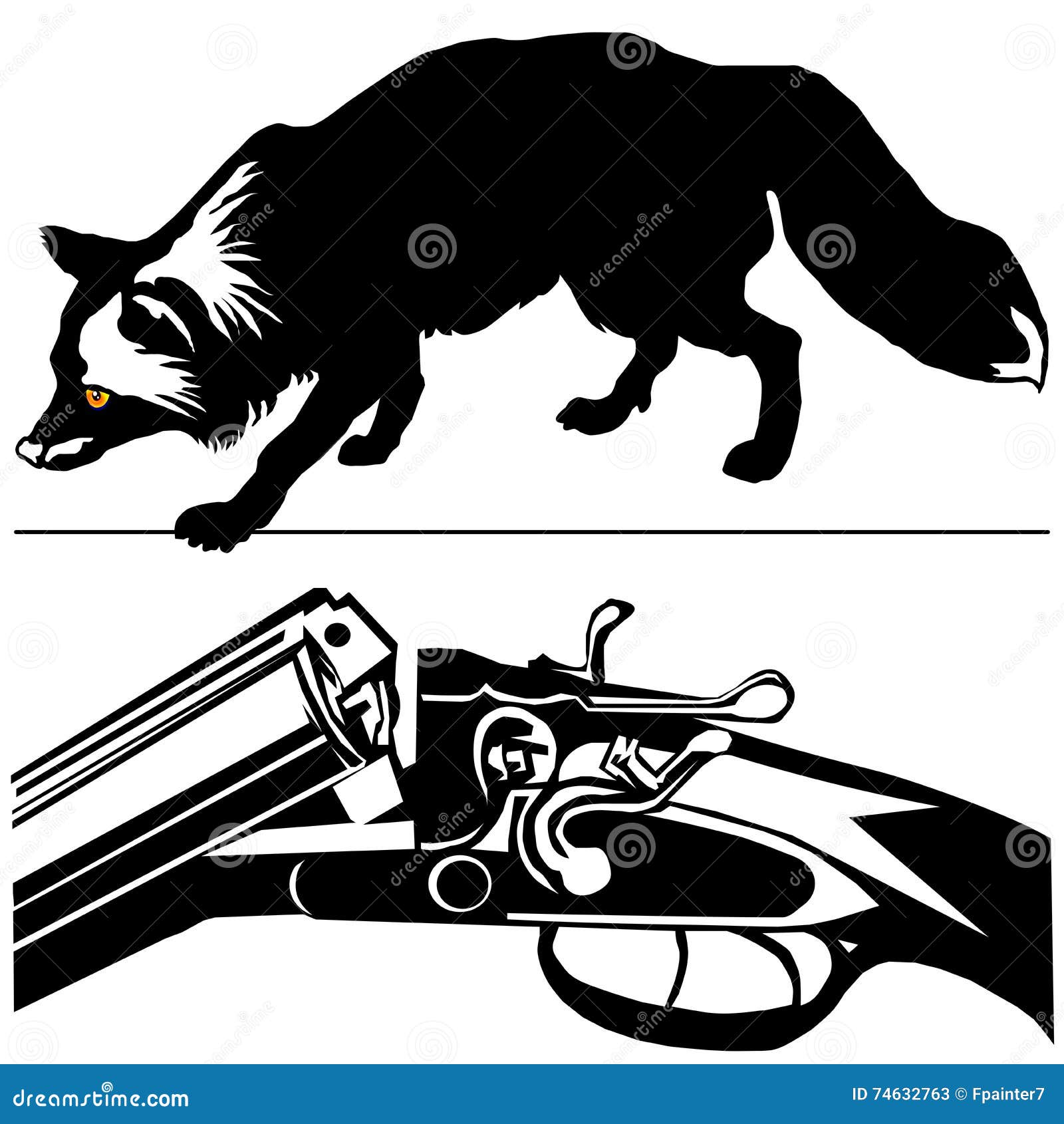 Hunting Rifle Silver Fox (Vulpes Fulva) Black Silhouette Cartoon Vector ...