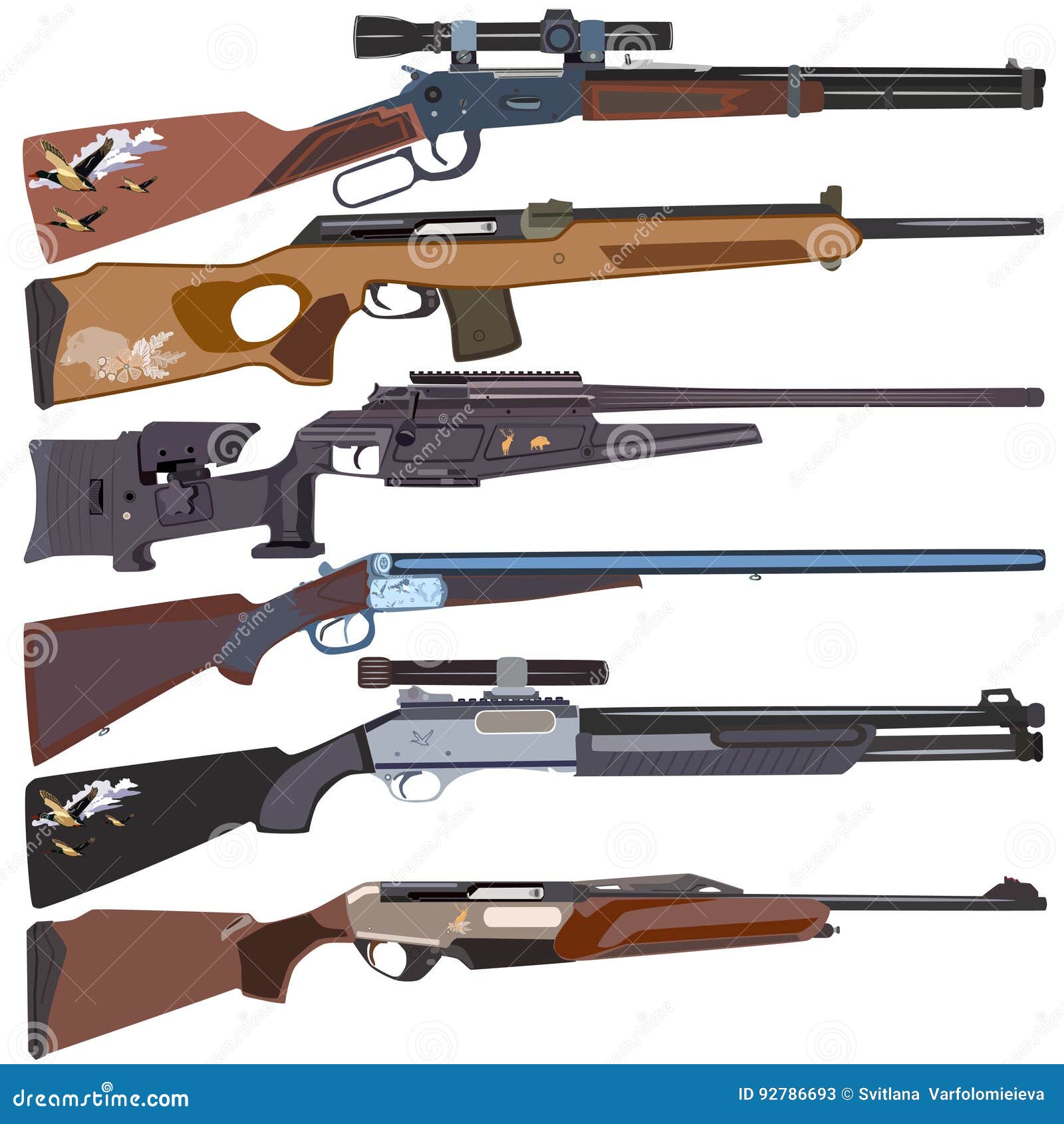 Hunting Rifles, Vector Set in Flat Style Design Stock Vector ...