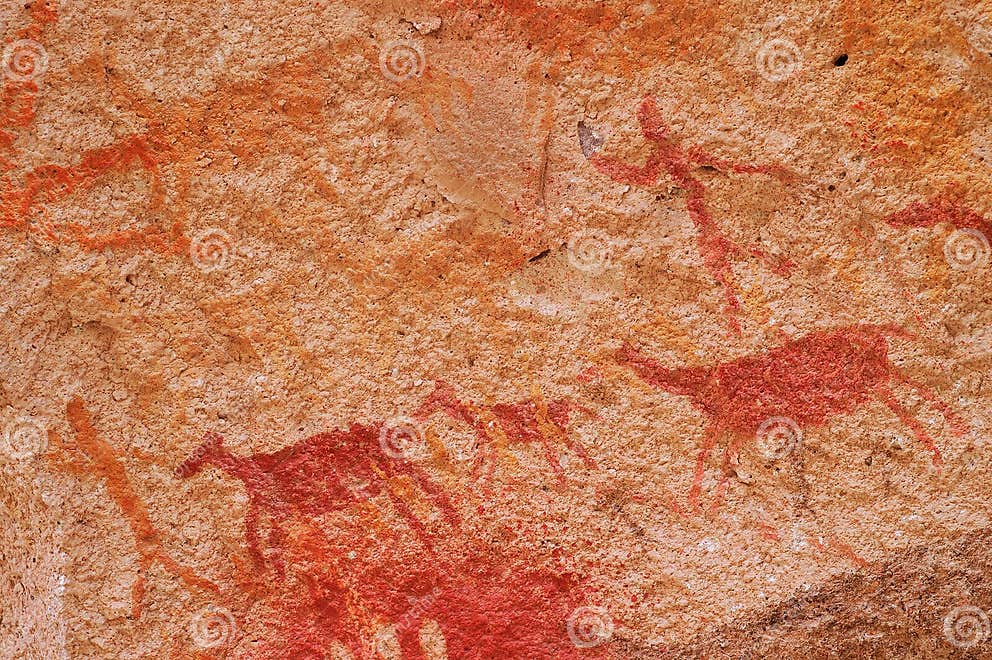 Hunting Scene in Ancient Cave Paintings Stock Image - Image of stone ...