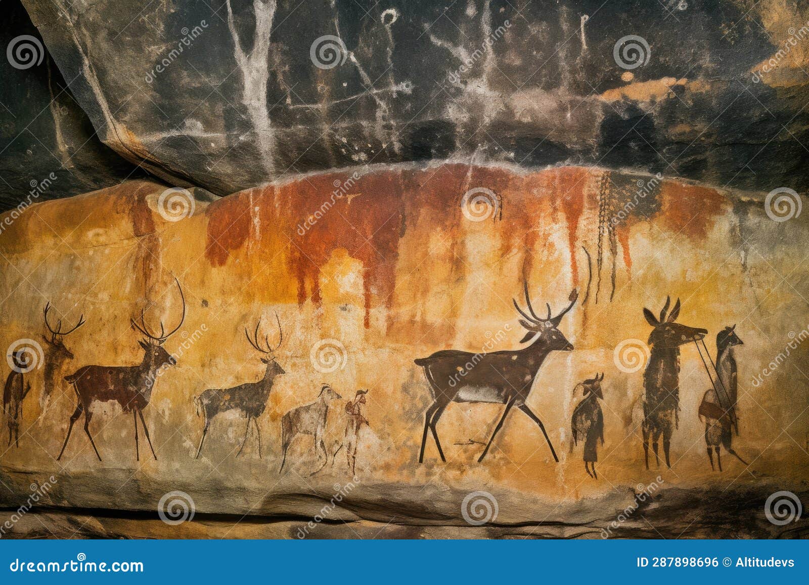 Hunting Scene Depicted in Ancient Rock Art Stock Illustration ...