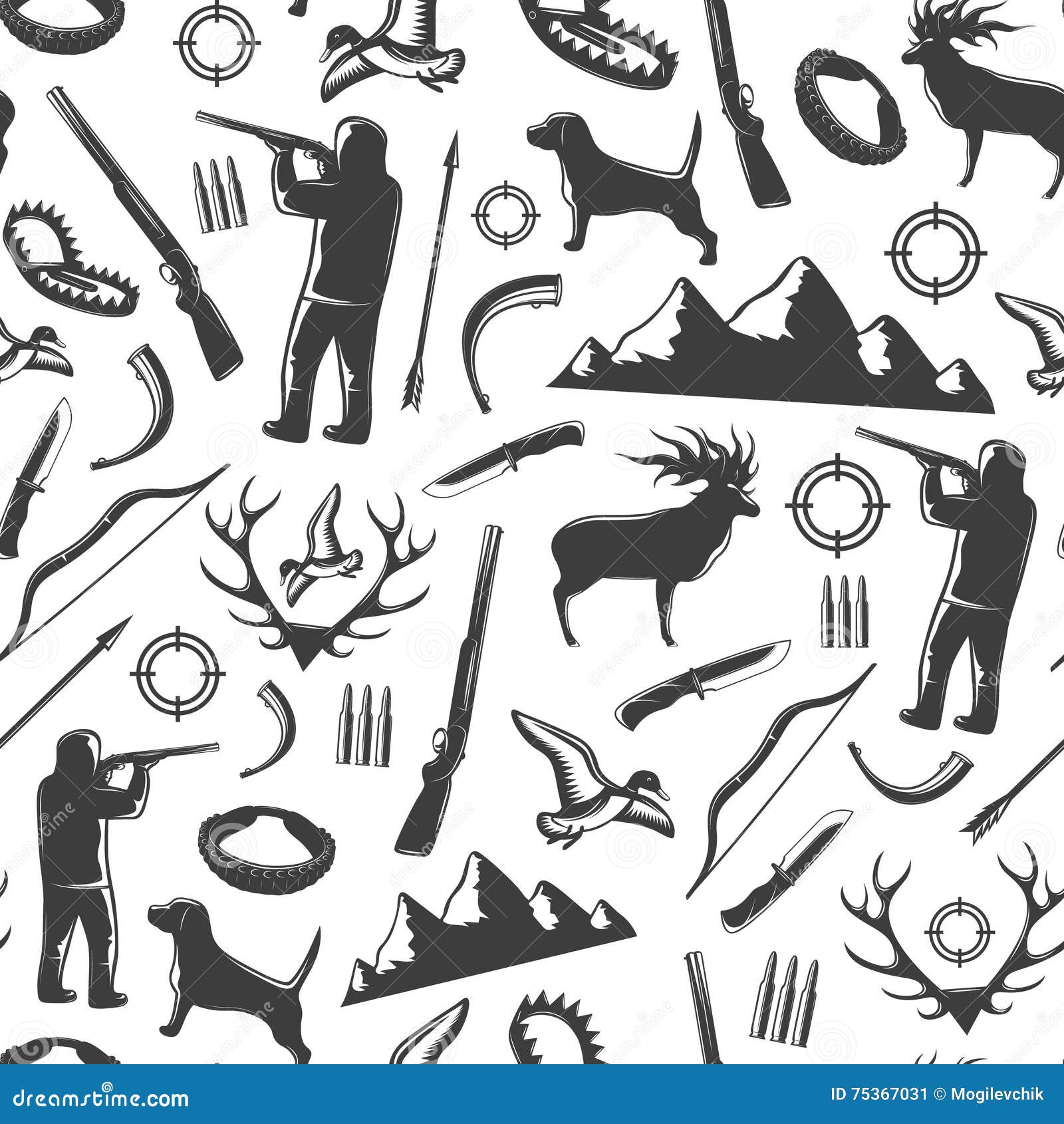 Hunting Seamless Pattern stock vector. Illustration of nature - 75367031