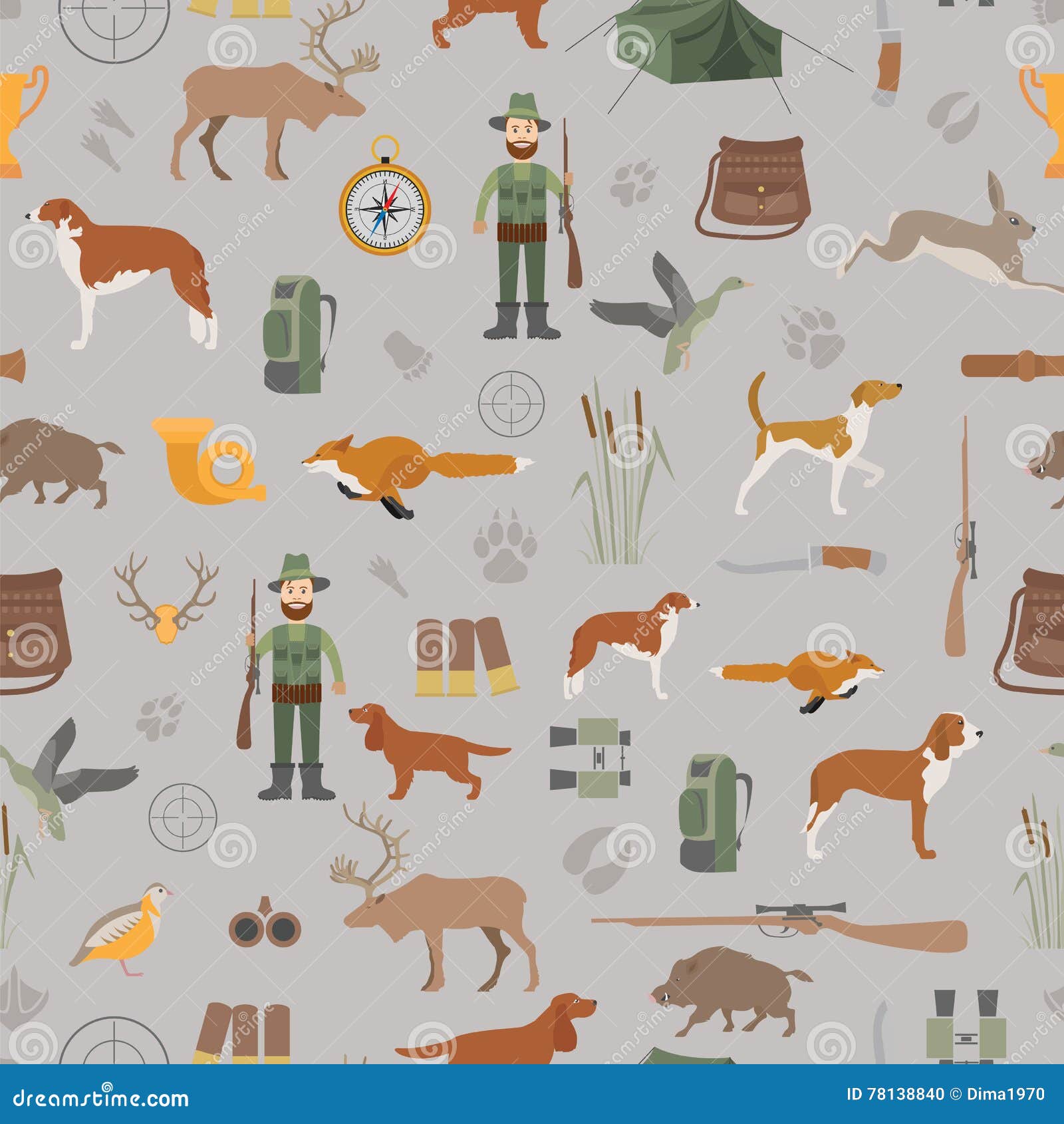 Hunting Seamless Pattern. Dog Hunting, Equipment Stock Vector ...