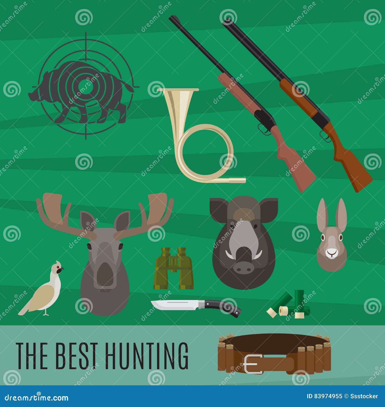 Hunting set of elements stock vector. Illustration of duck - 83974955