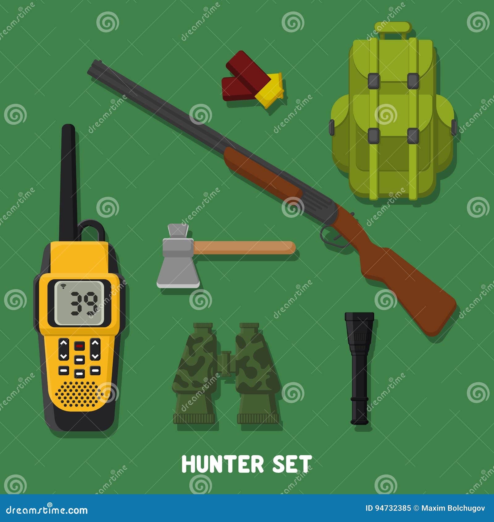 Hunting. a Set of Hunter Items. Vector Illustration, Flat, Cartoon ...