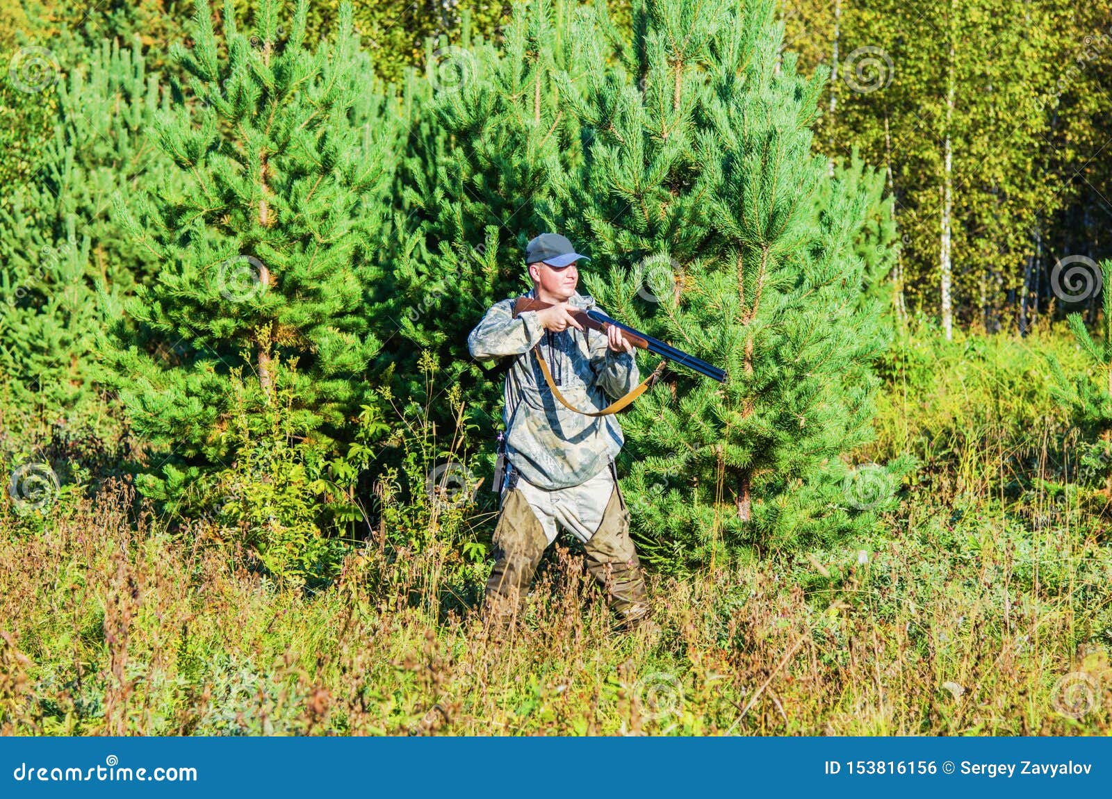 Hunter in the Summer Forest Stock Photo - Image of hunt, person: 153816156