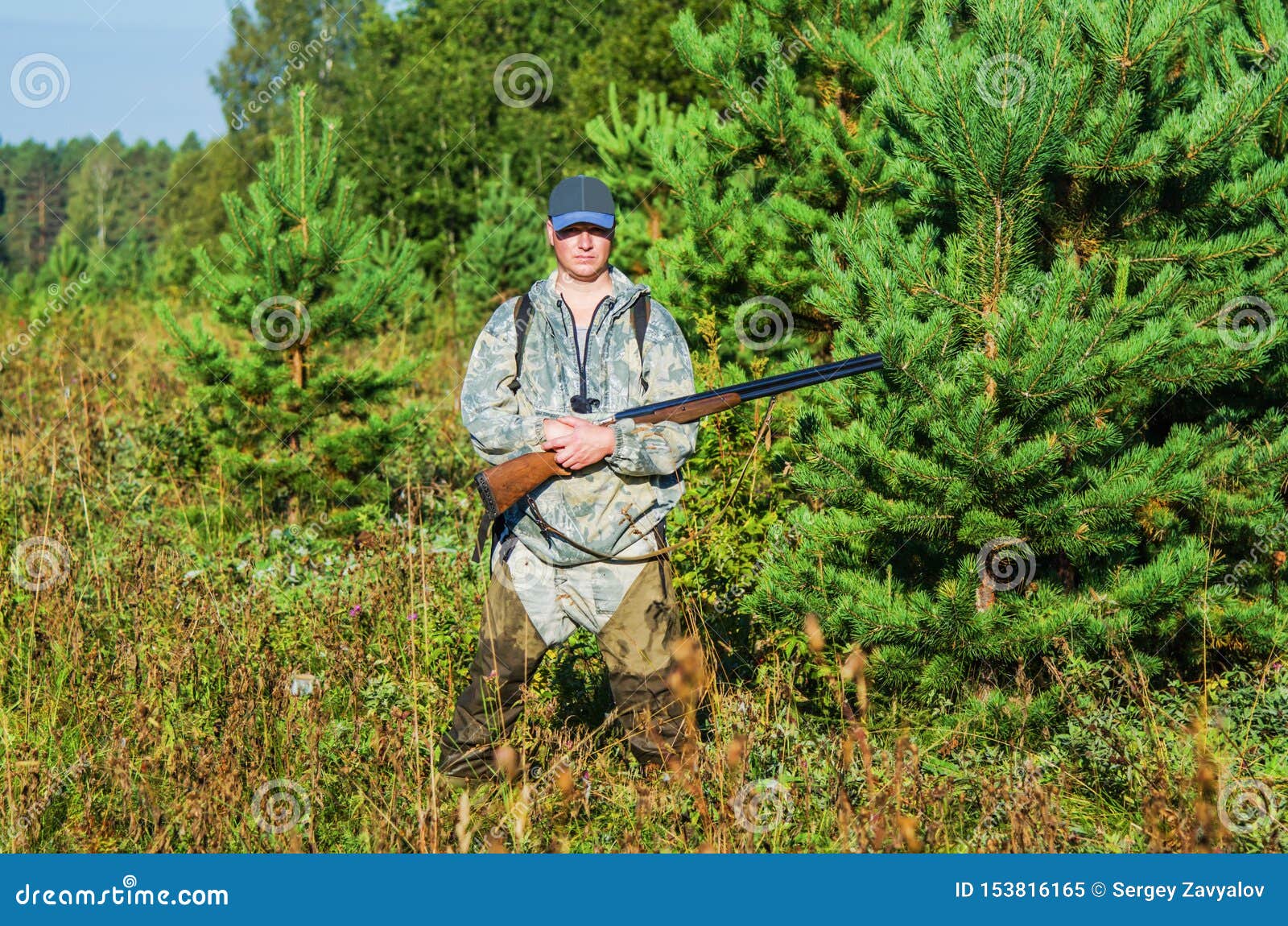 Hunter in the Summer Forest Stock Image - Image of hunt, shot: 153816165