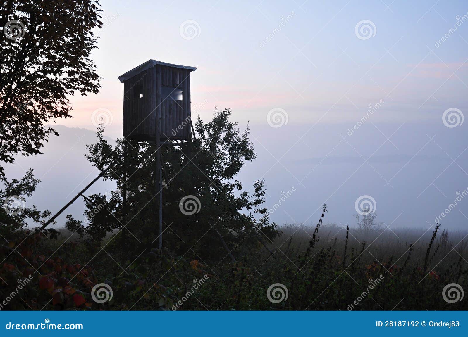 Hunting tower in the field stock photo. Image of point - 28187192