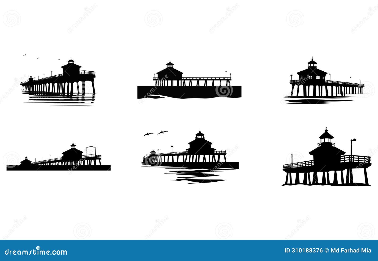 Huntington Beach Pier Silhouette Vector, Pier Over The Ocean ...