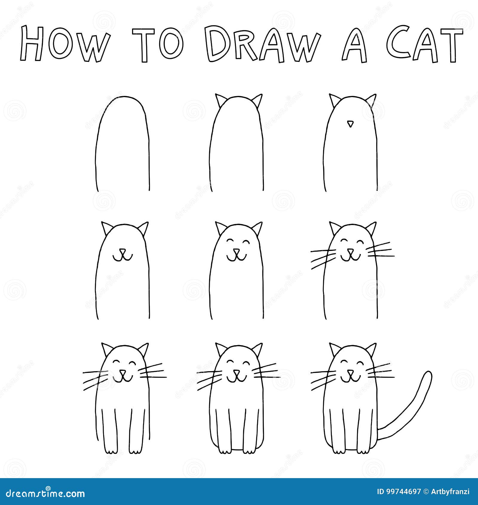 Hur man drar en katt vektor illustrationer. Illustration av ...