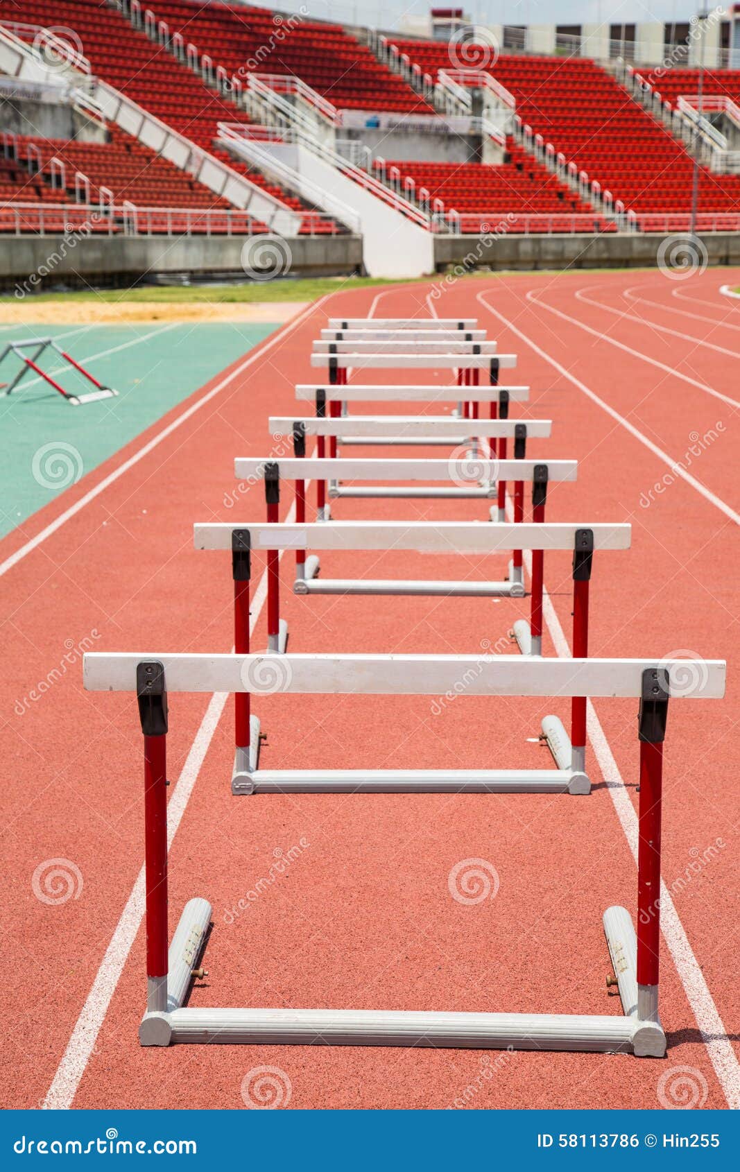 Hurdles on the Red Running Track Prepared Stock Photo - Image of sport ...