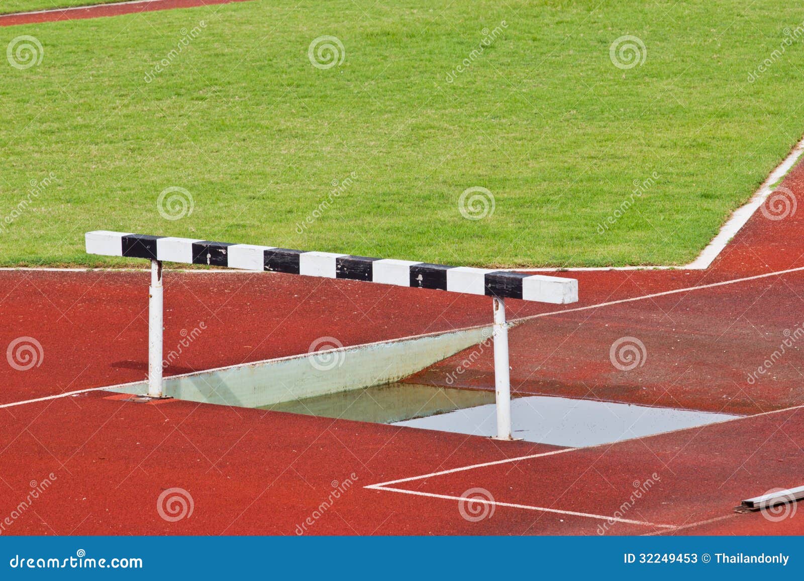 Hurdles on the Red Running Track Prepared for Competition. Stock Image ...