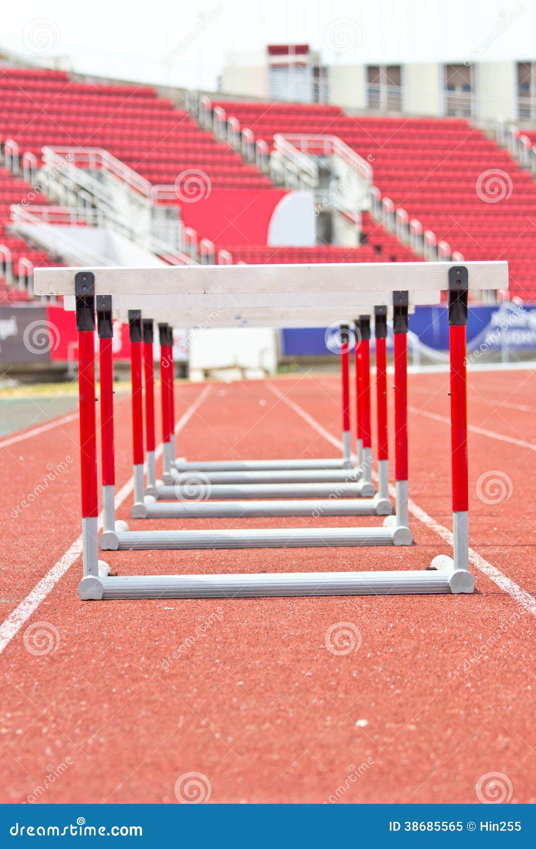 Hurdles on the Running Track in Stadium Stock Image - Image of ...